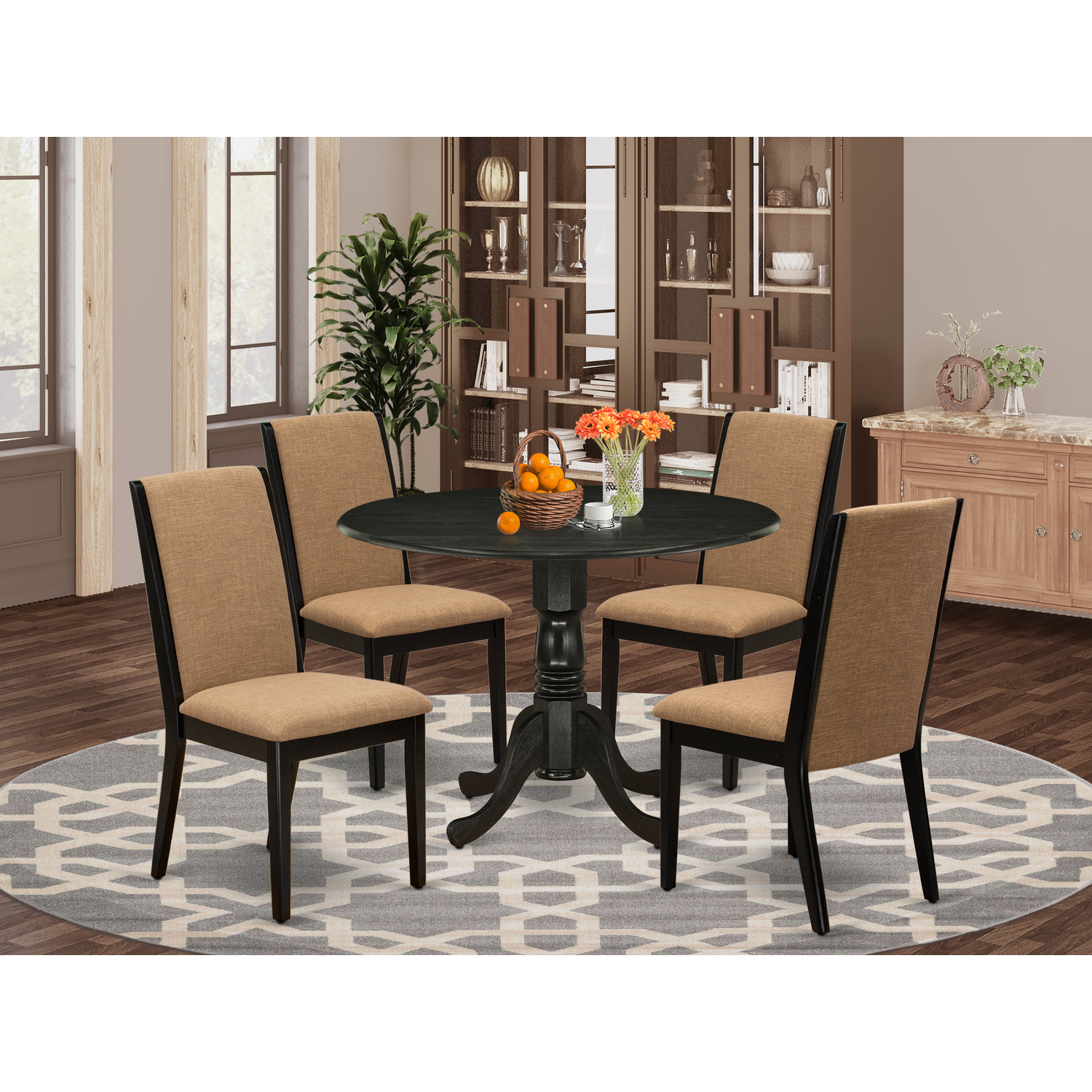 HomeStock Artisanal Attic 5-Piece Dinette Table Set Included A Round ...