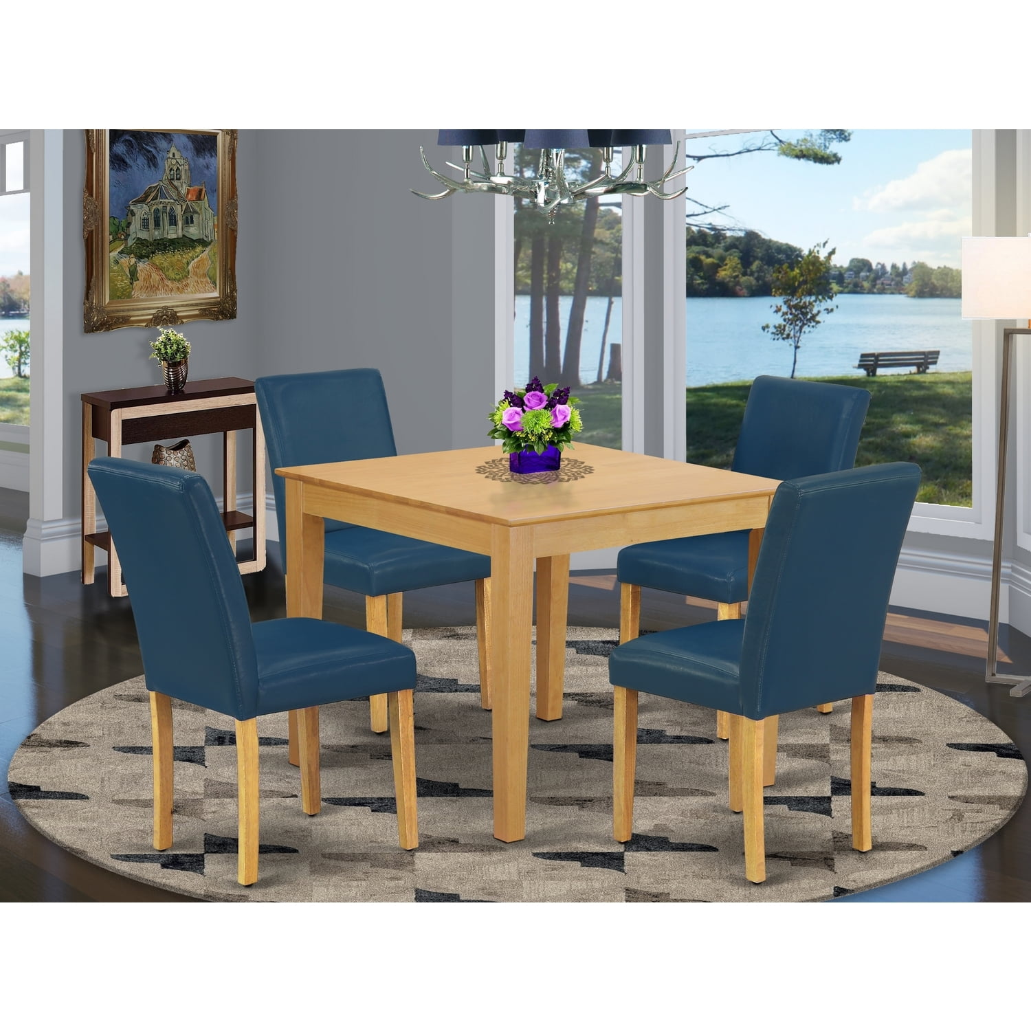 5Pc Square Dining Set - 36 Inch Table & 4 Parson Chairs - Oak Legs, PU ...