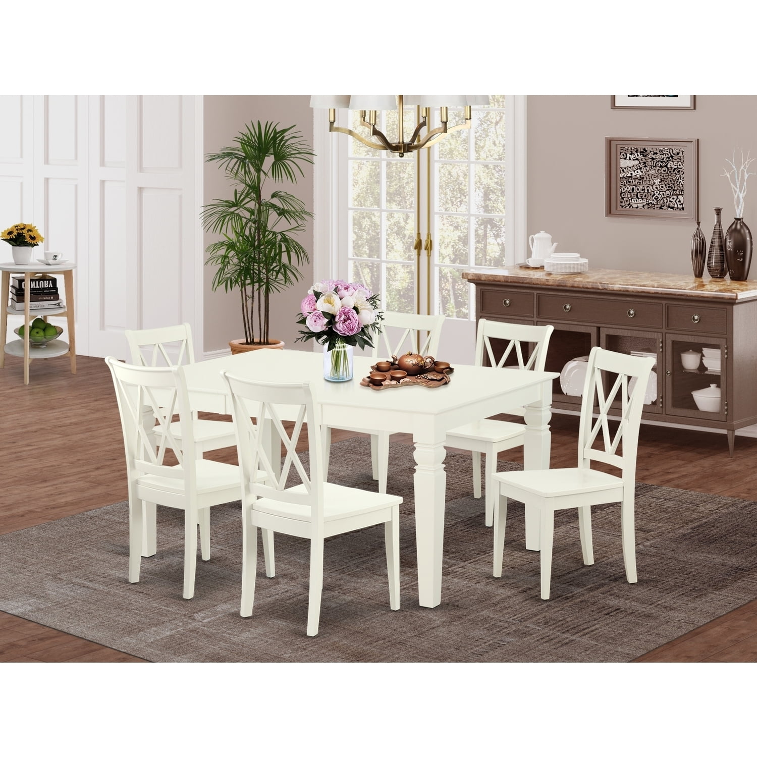 Rectangular Dining Table Set 7Pc - 42x60 Inch Table with 6 Double X ...