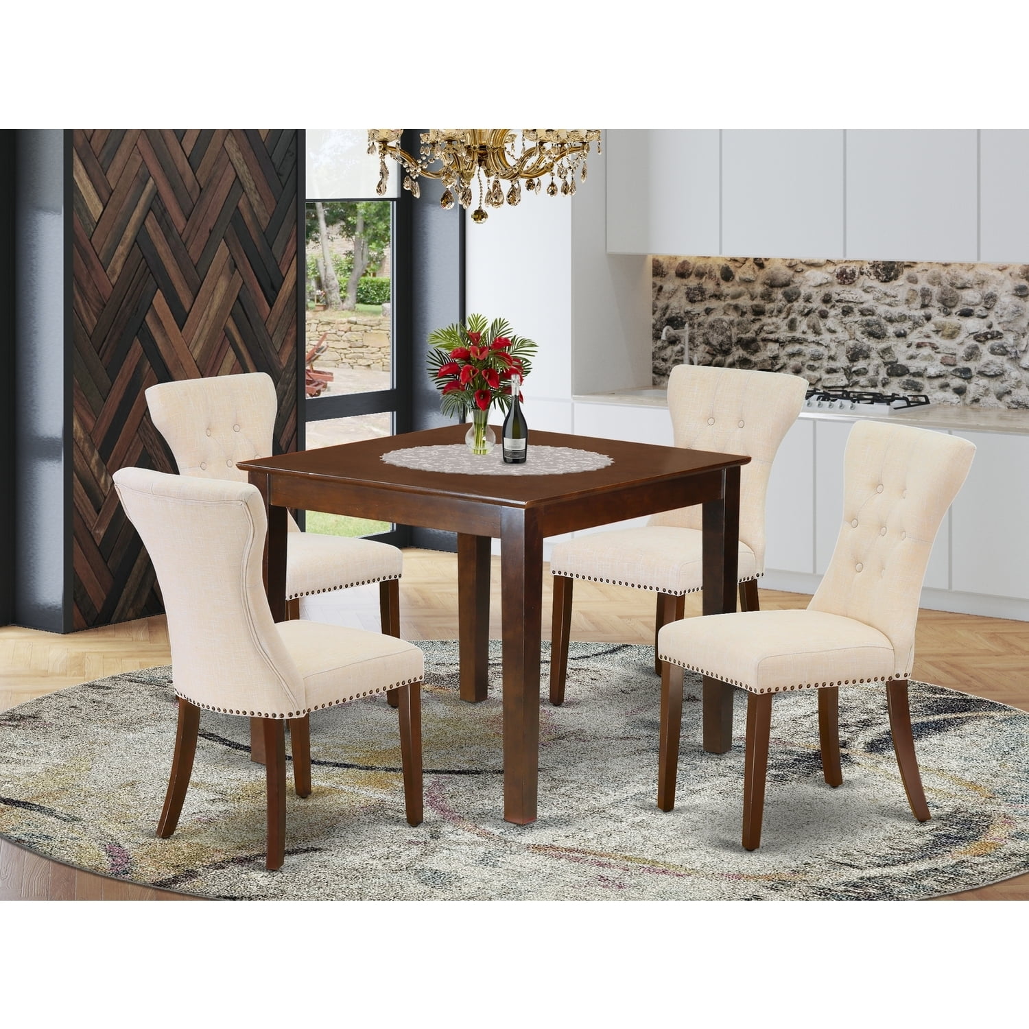Small Dining Table Set - 5 Piece Wood Table & Chairs - Rectangular ...