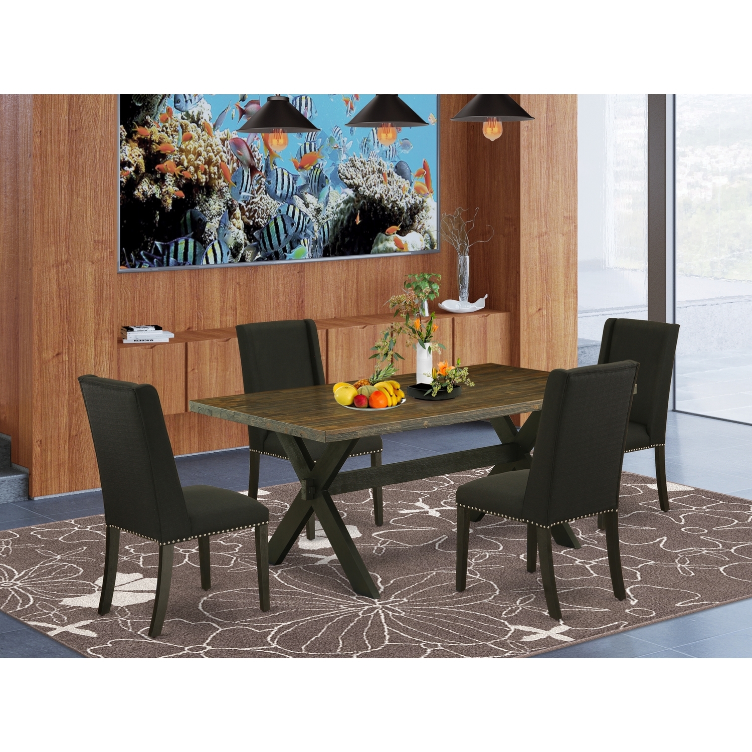 HomeStock Asian Aesthetics 5-Piece Dining Room Set Included 4 Parson ...