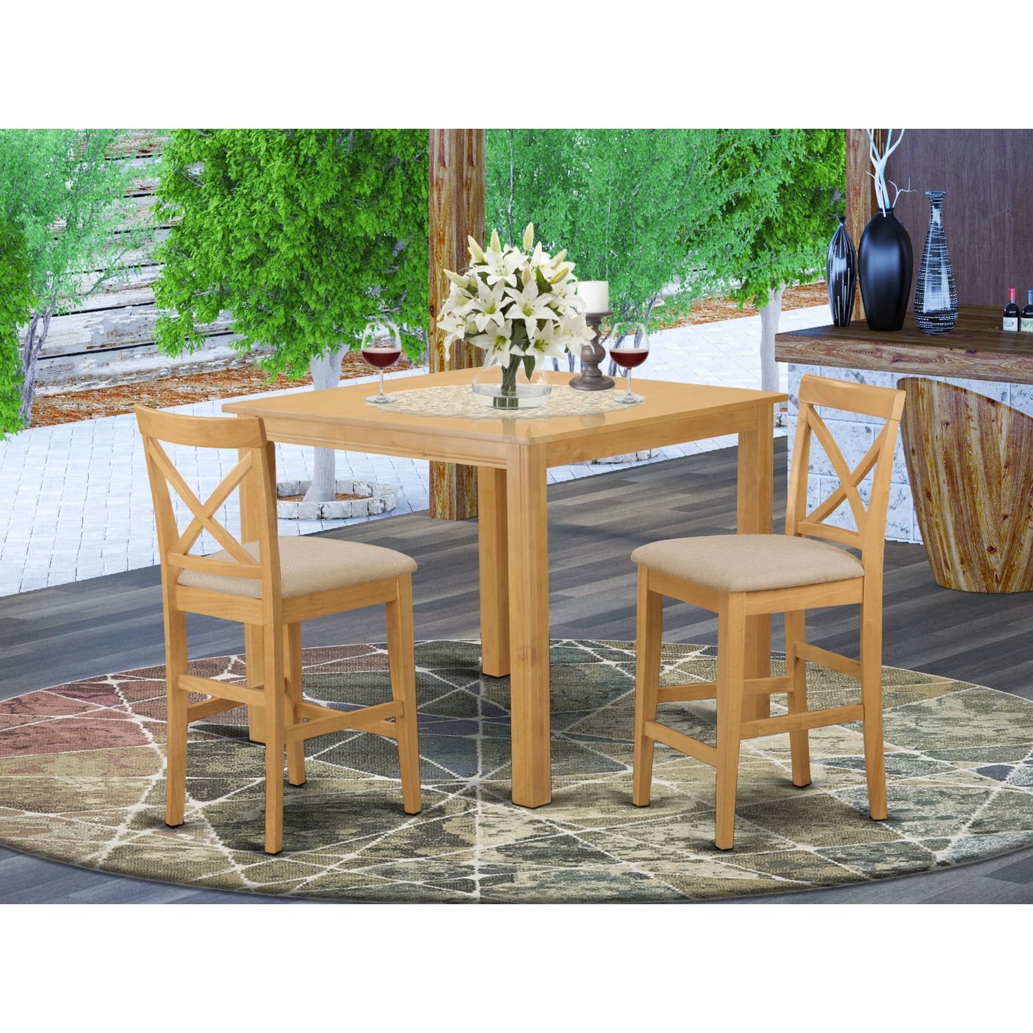 Asian Counter Height Dining Set - Pub Table & Bar Stools - Modern ...