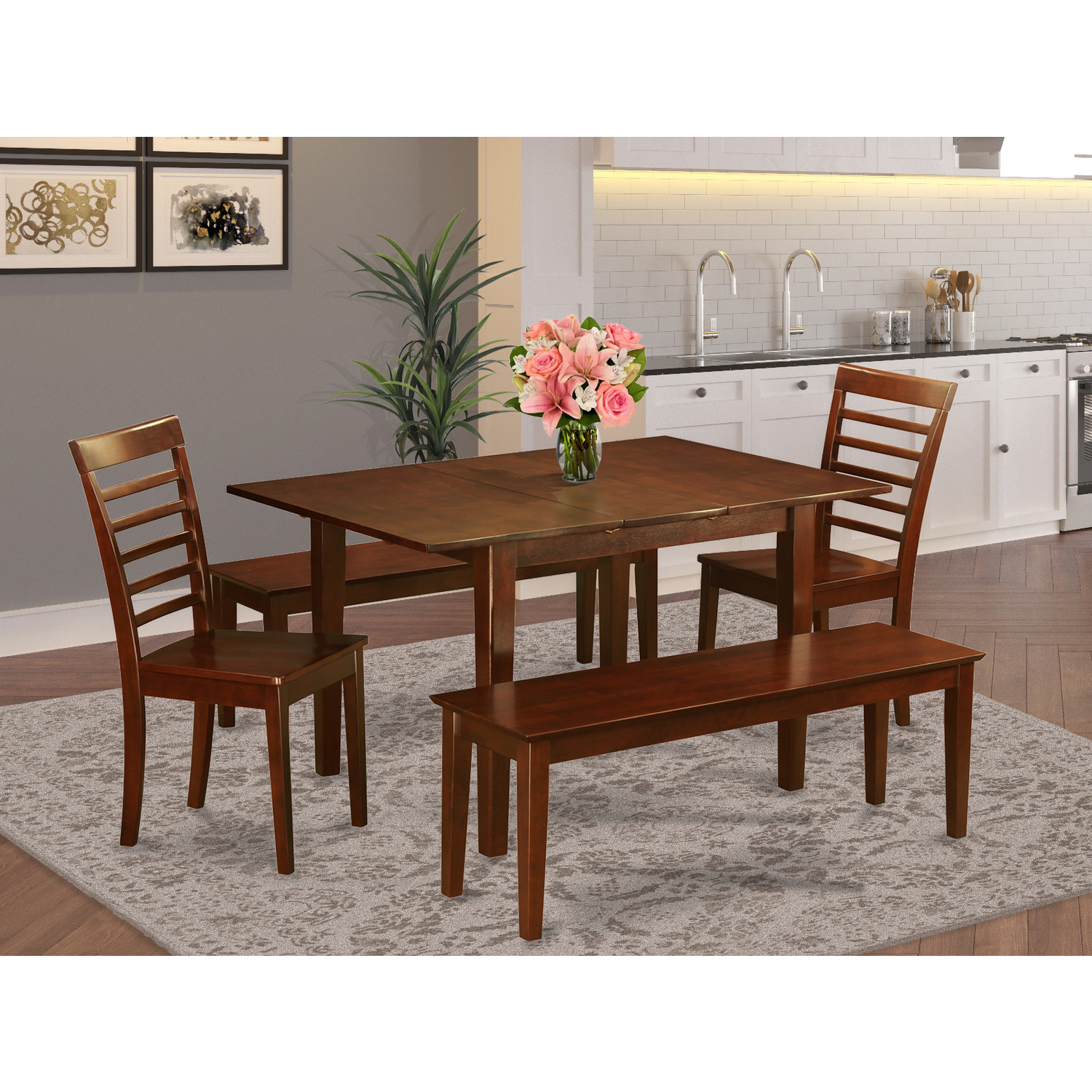 Asian Dining Room Set - 5 Piece Table & Chair Set - Rectangle Table ...