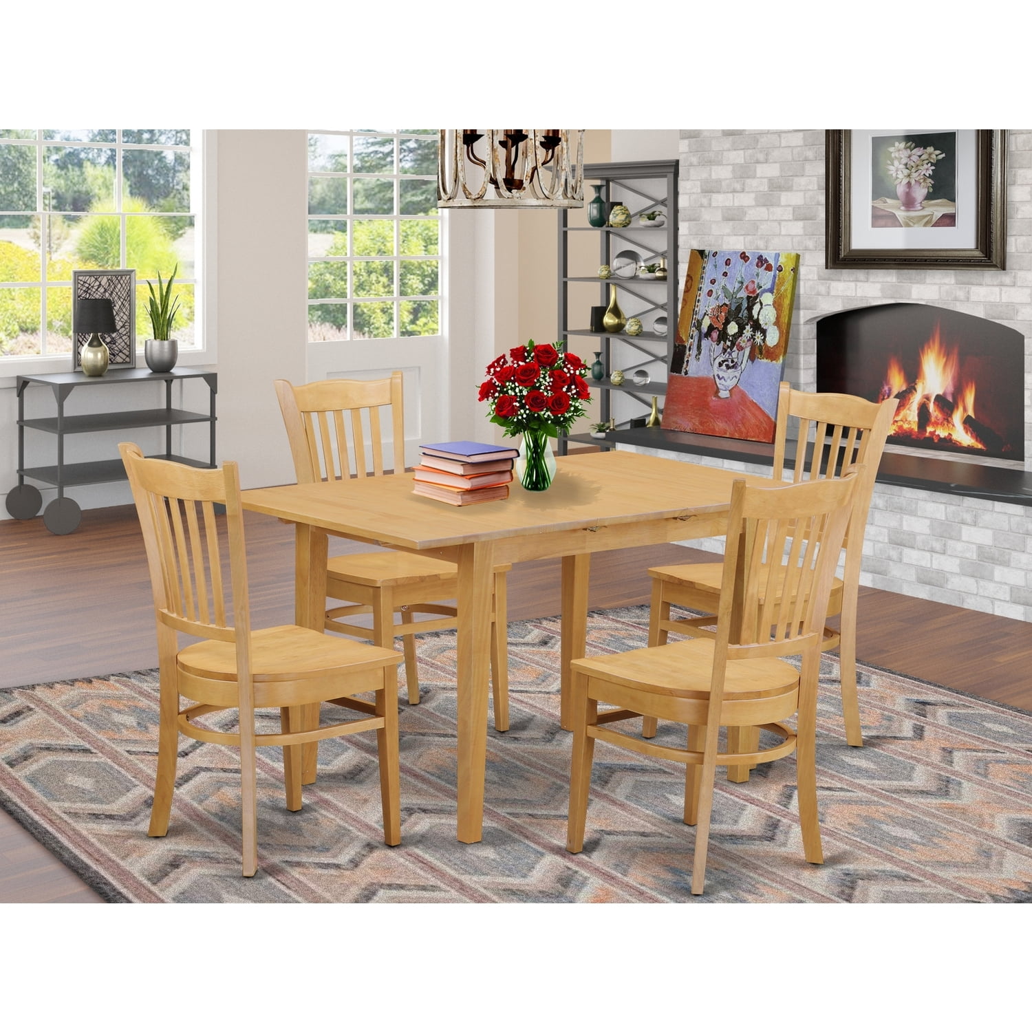 Asian Dining Set 5 Piece - Table & 4 Chairs - Rectangle Butterfly Leaf ...