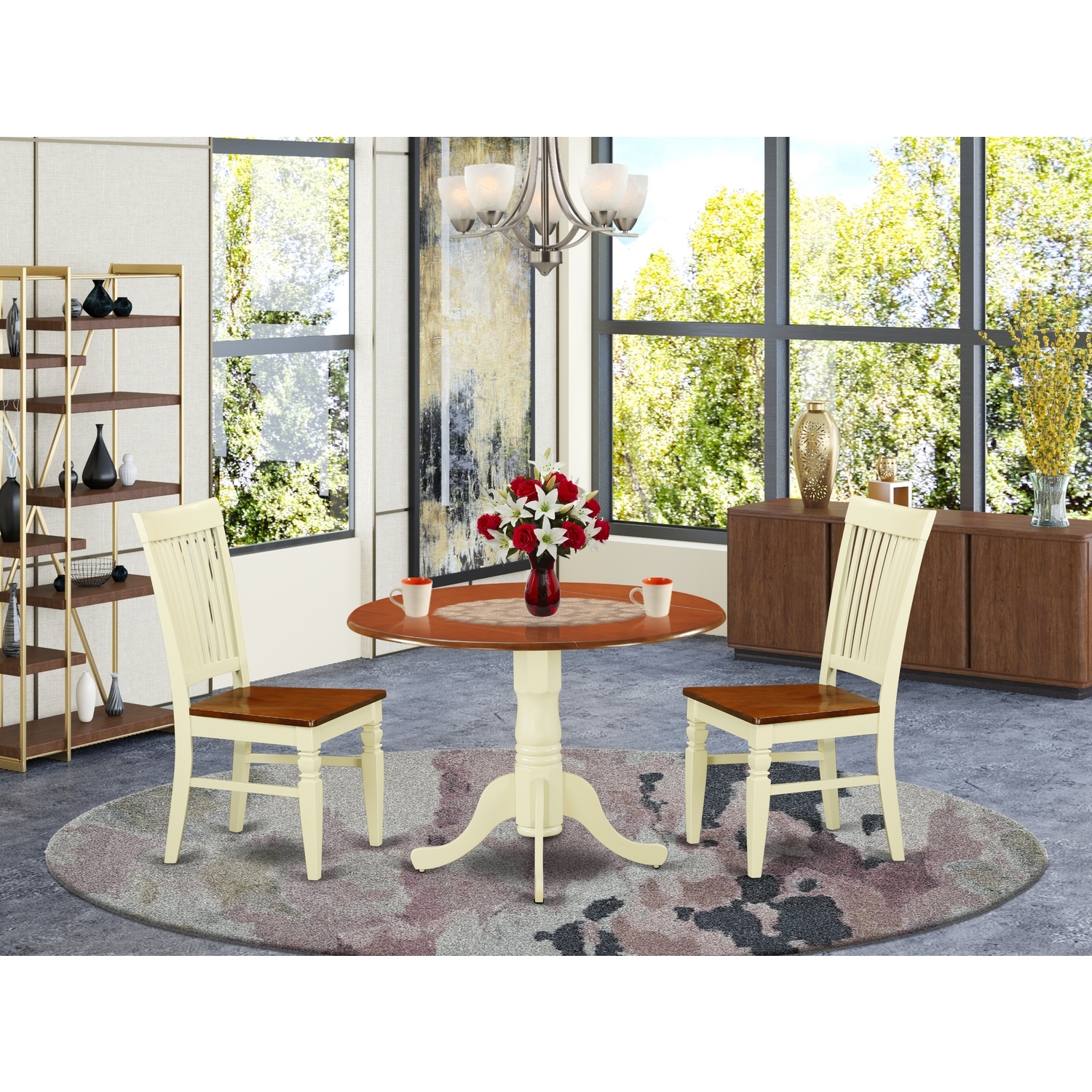 Round Dining Table Set - 3 Piece Asian Style Table & Chairs - 42 ...