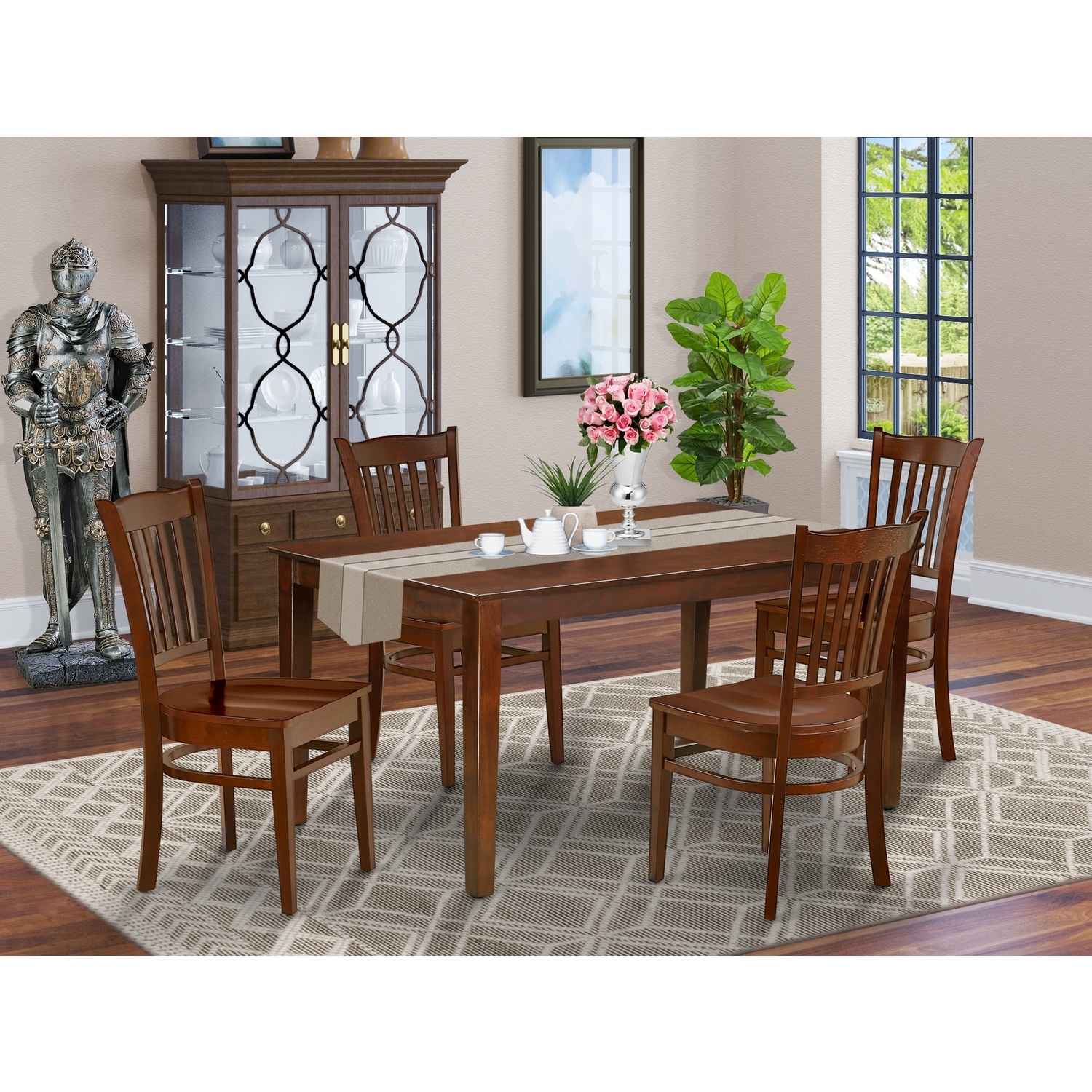 HomeStock Asian Allure 5Pc Rectangle 60 Inch Dining Table And 4 Wood ...