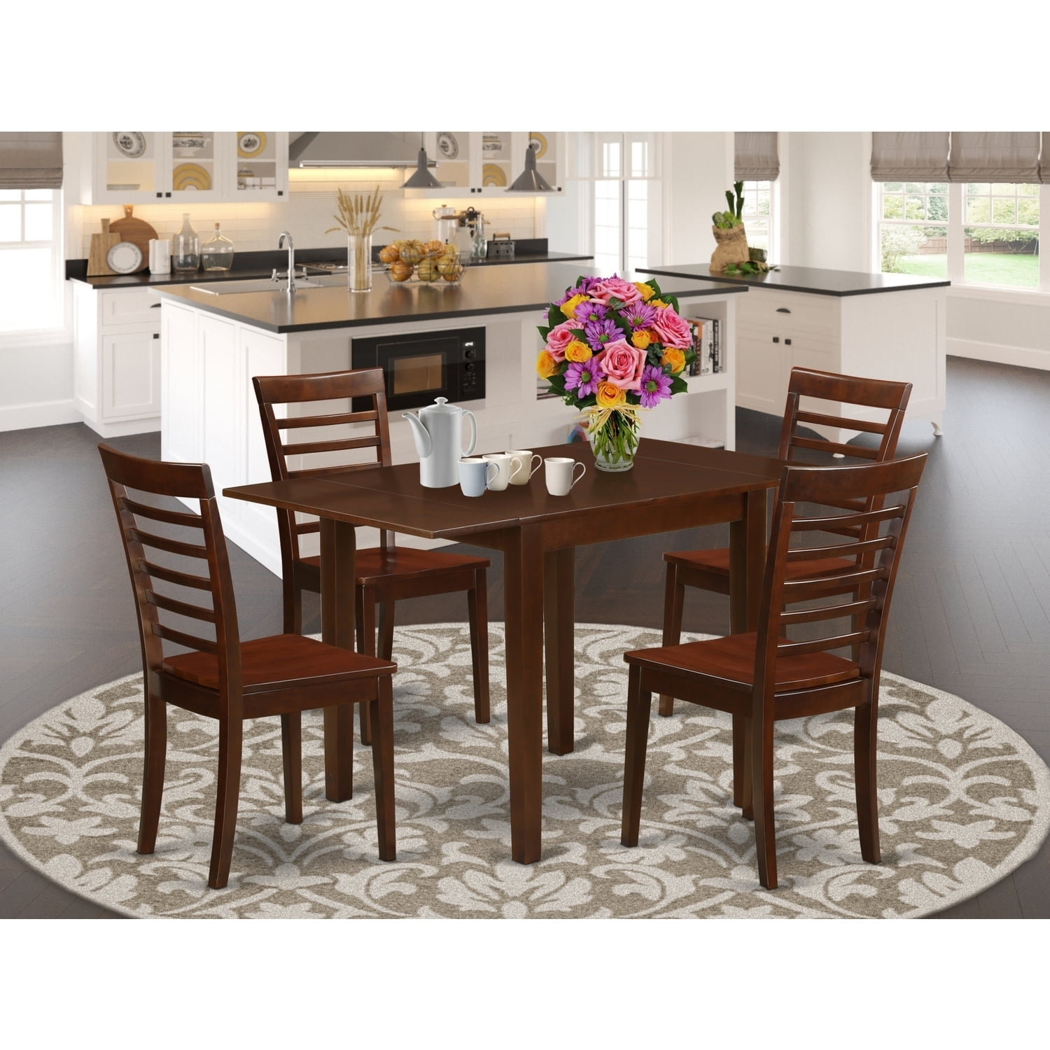 Asian Dining Table Set 5pc Wood Table & Chairs - Mahogany Finish ...