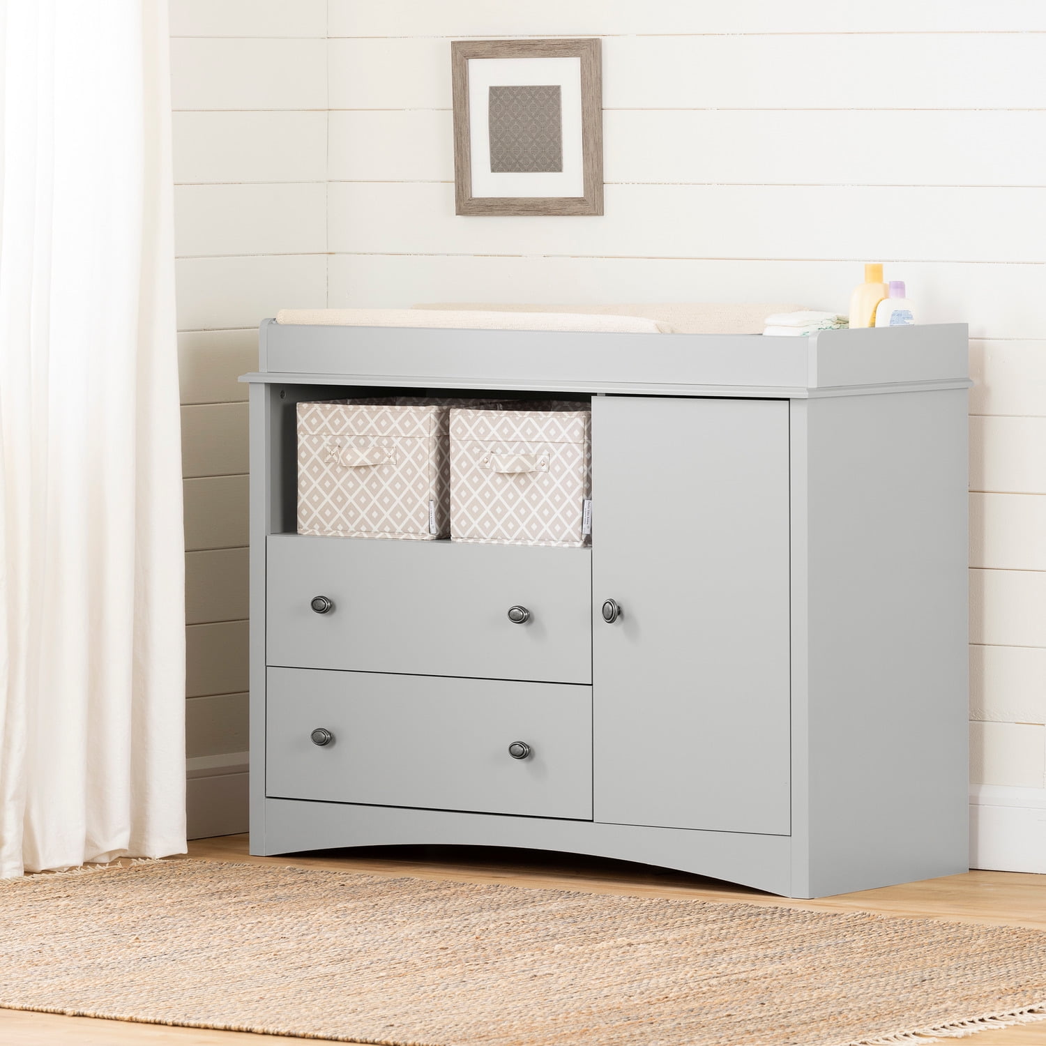 HomeStock Asian Allure Changing Table with 2 Drawers and Storage, Wood ...