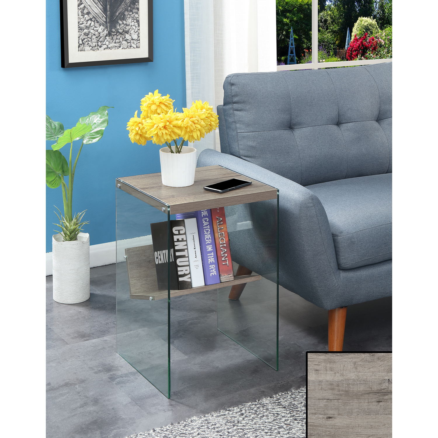 Asian Allure End Table - Tempered Glass Top, White Finish, 19x19x19 Inch, Living Room Accent ...