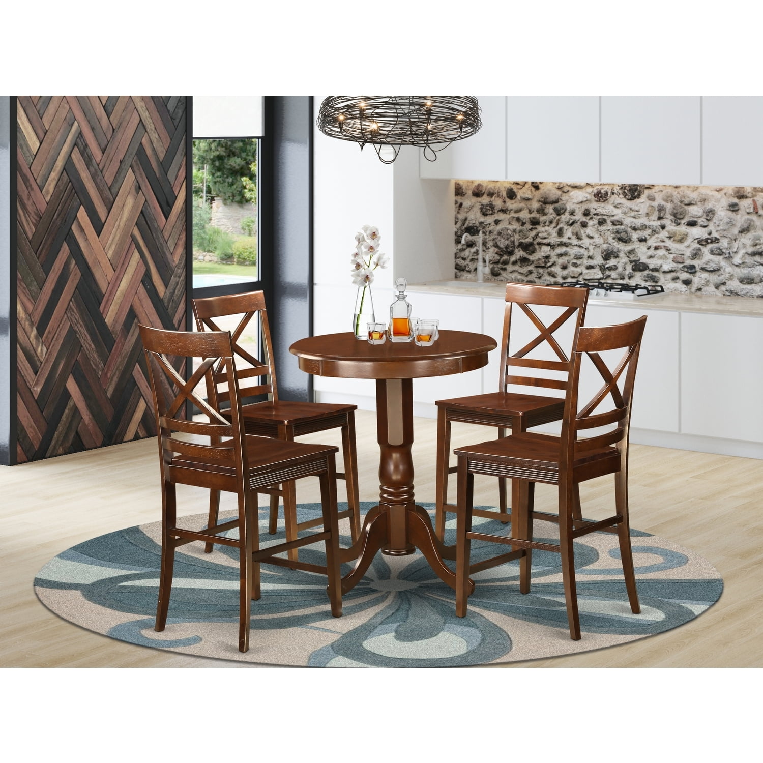 Asian Style Pub Set - High Table & Chairs - 5 Piece Dining Set for ...
