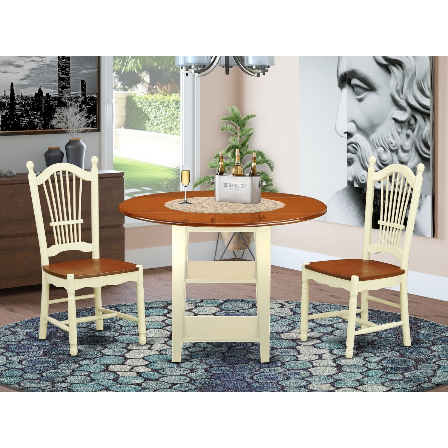 3 Piece Dinette Set - Round Table & 2 Chairs - Kitchen Dining Room ...