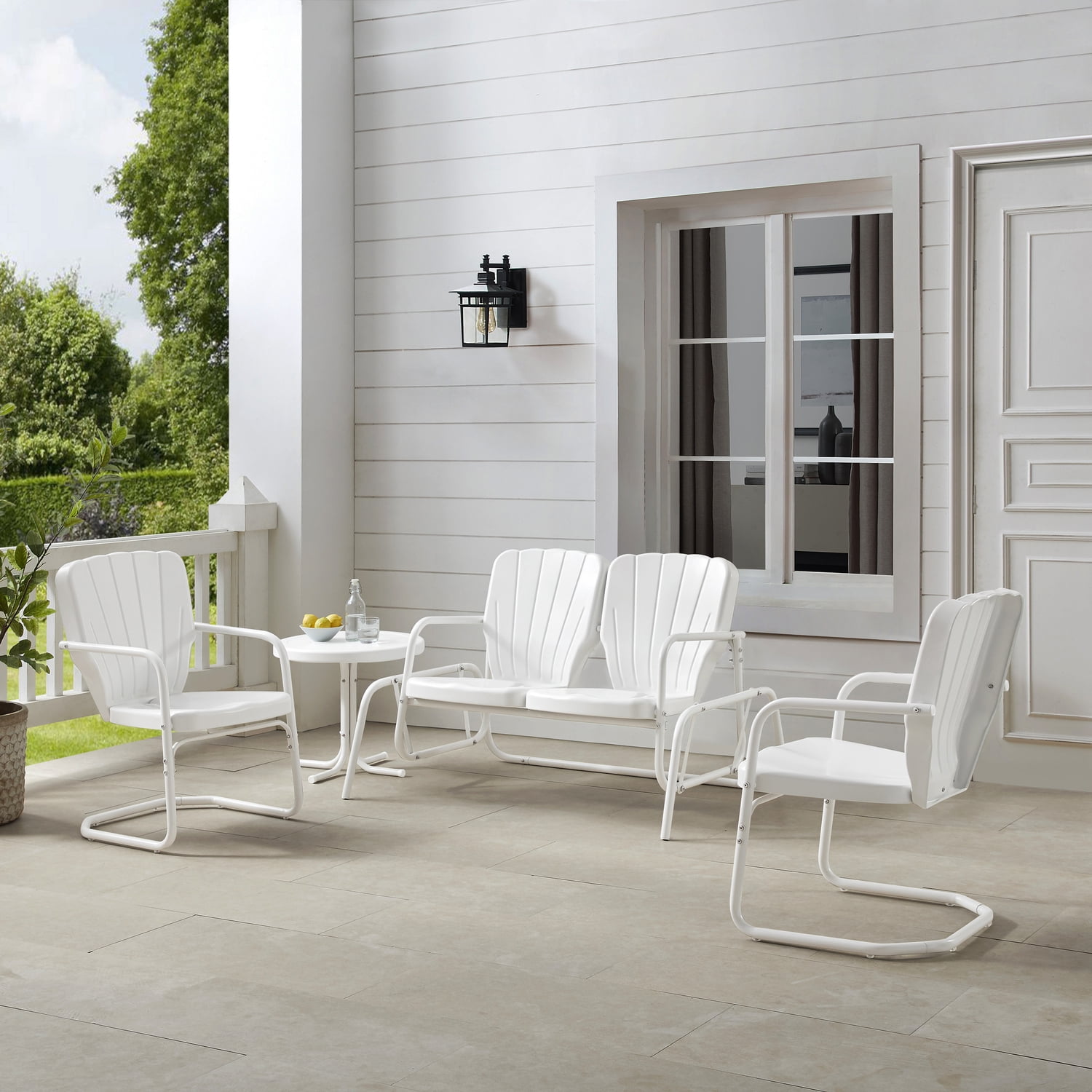 HomeStock Asian Fusion 4Pc Outdoor Metal Conversation Set White Gloss ...