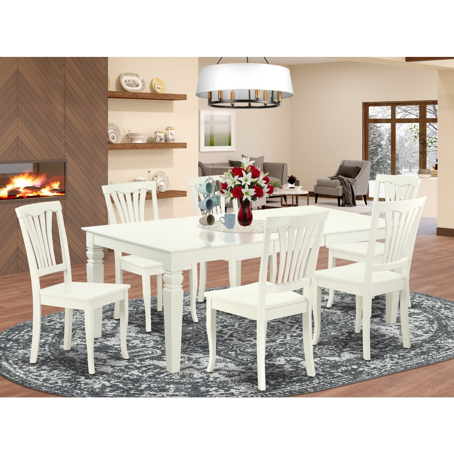 Asian Fusion Dining Set 7Pc Rectangular Table w/ Leaf & 6 Chairs - 66/ ...