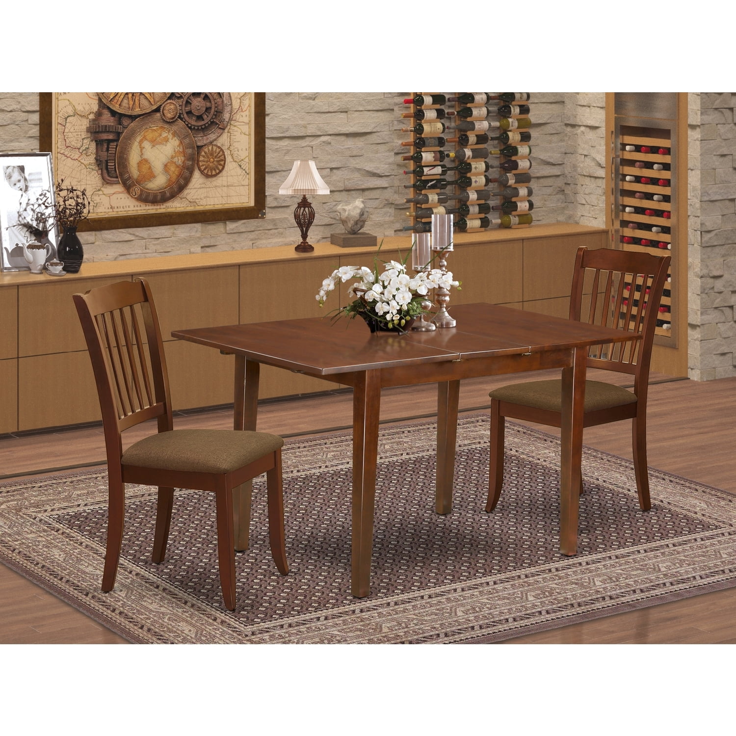 Dinette Set 3pc Kitchen Table & Chairs - Rectangular Table with Leaf ...