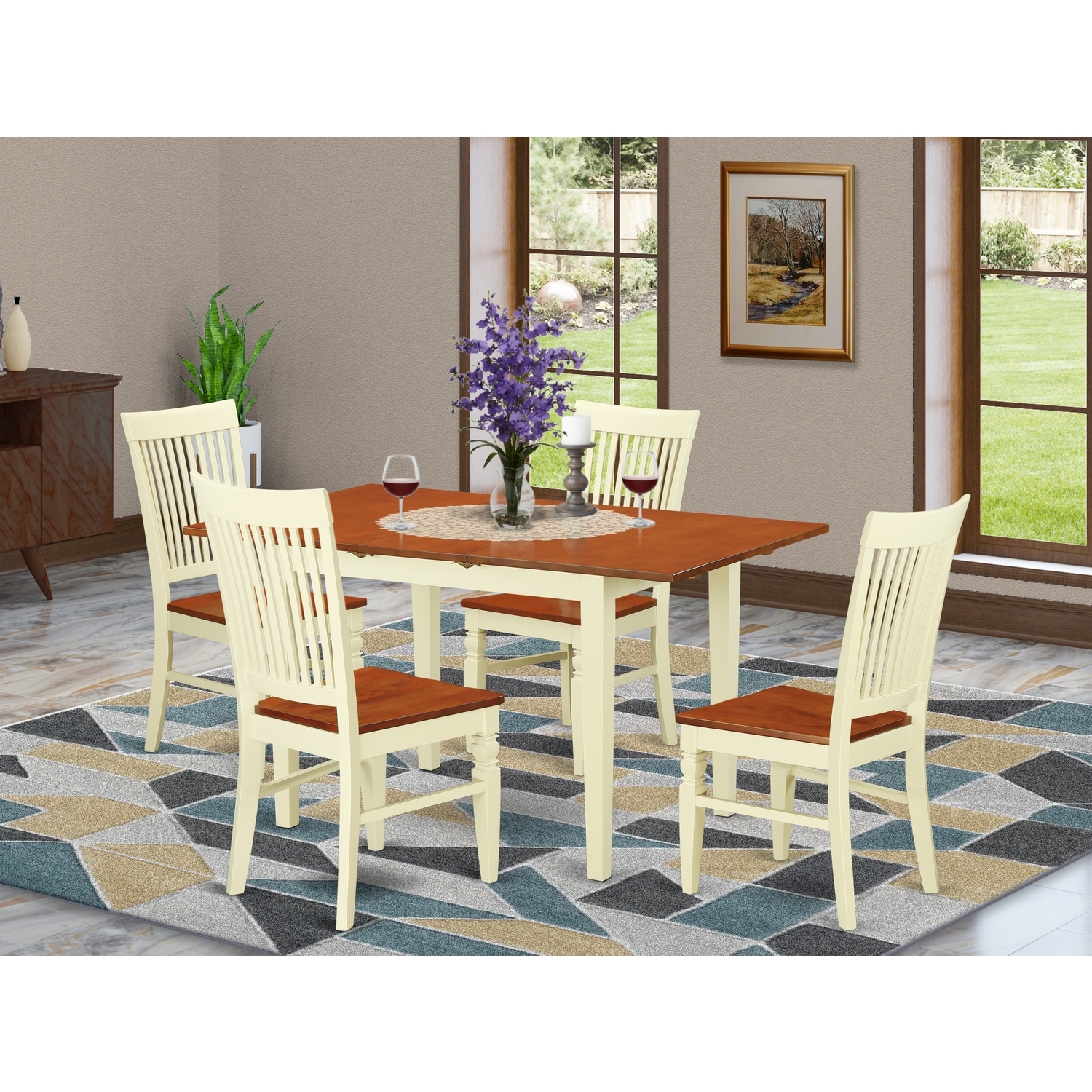 5 Piece Dining Set - Rectangle Table & 4 Chairs - Kitchen Dinette Set ...