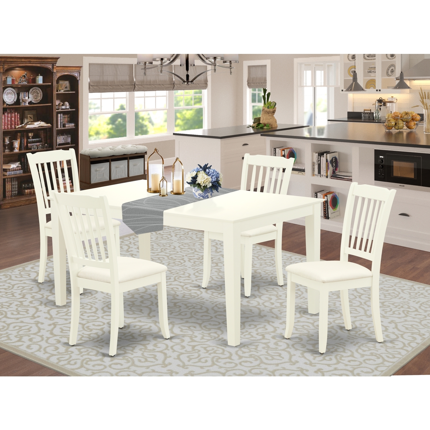 5-Piece Dinette Set - Rectangle Dining Table & 4 Kitchen Chairs - Linen ...