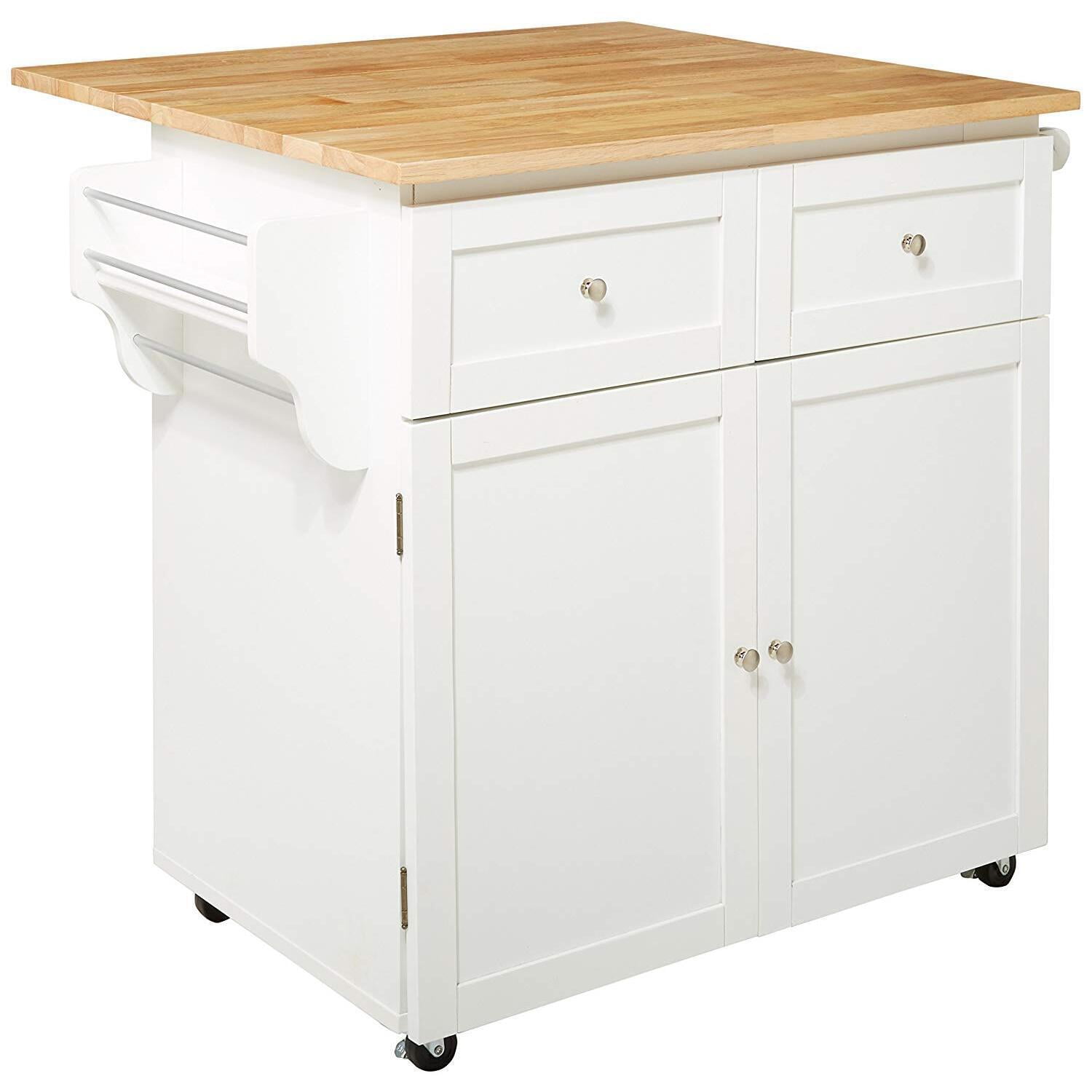 Kitchen Cart with Storage - Butcher Block Top, Spice Rack, Trash ...