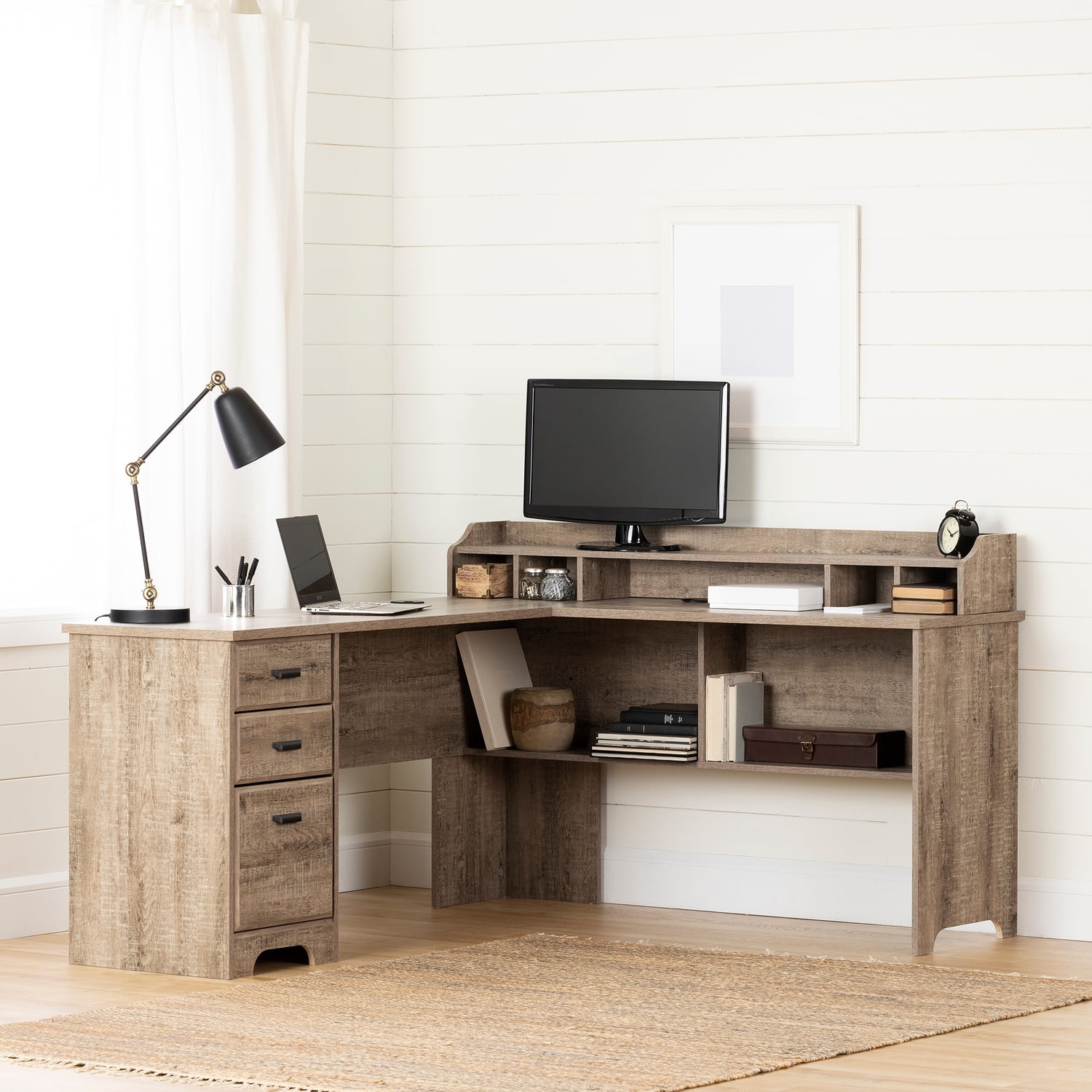 HomeStock Baroque Beauty L-Shaped Desk With Removable Hutch with ...