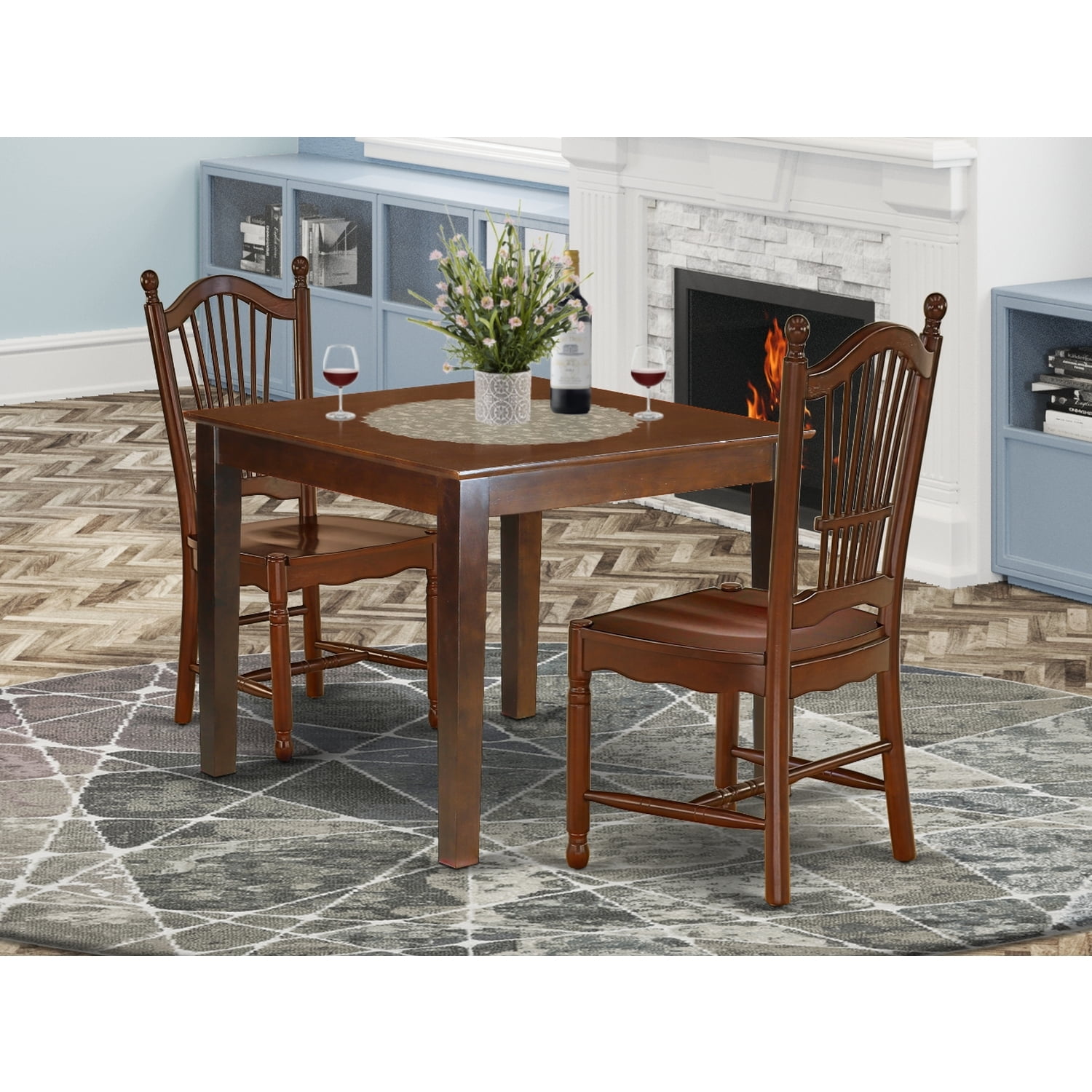 Square Dining Table Set 3Pc - 36" Table & 2 Kitchen Chairs - Home ...