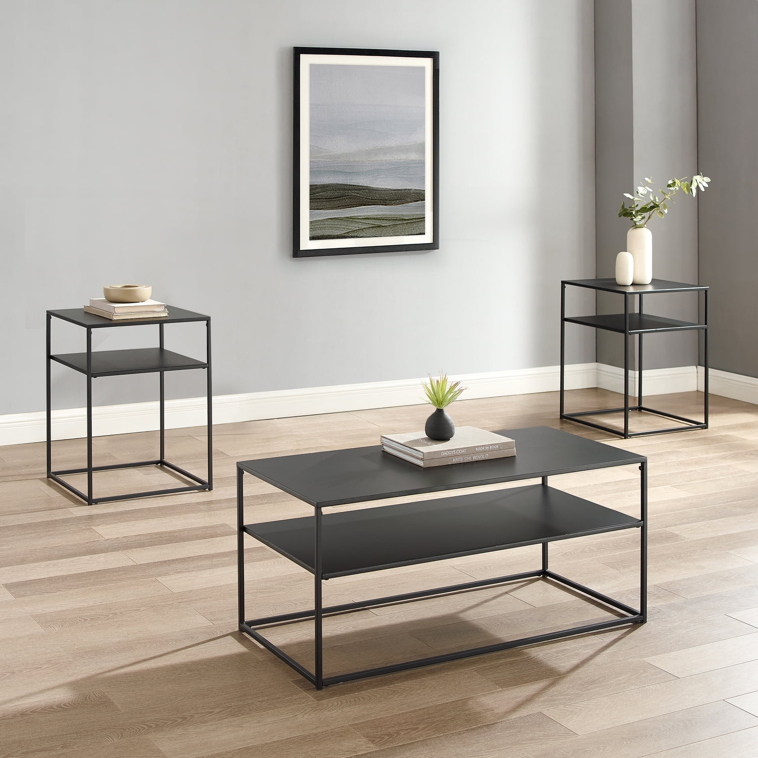 HomeStock Baroque Bonanza 3-Piece Metal Coffee Table Set, Matte Black ...