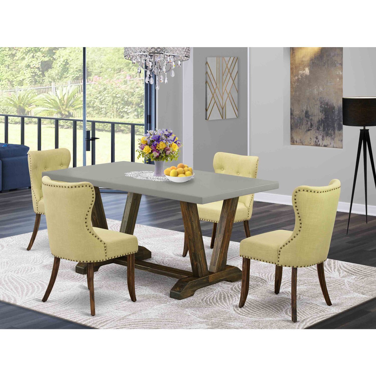 HomeStock Baroque Bonanza 5-Pc Dinette Set-Limelight Linen Fabric Seat ...