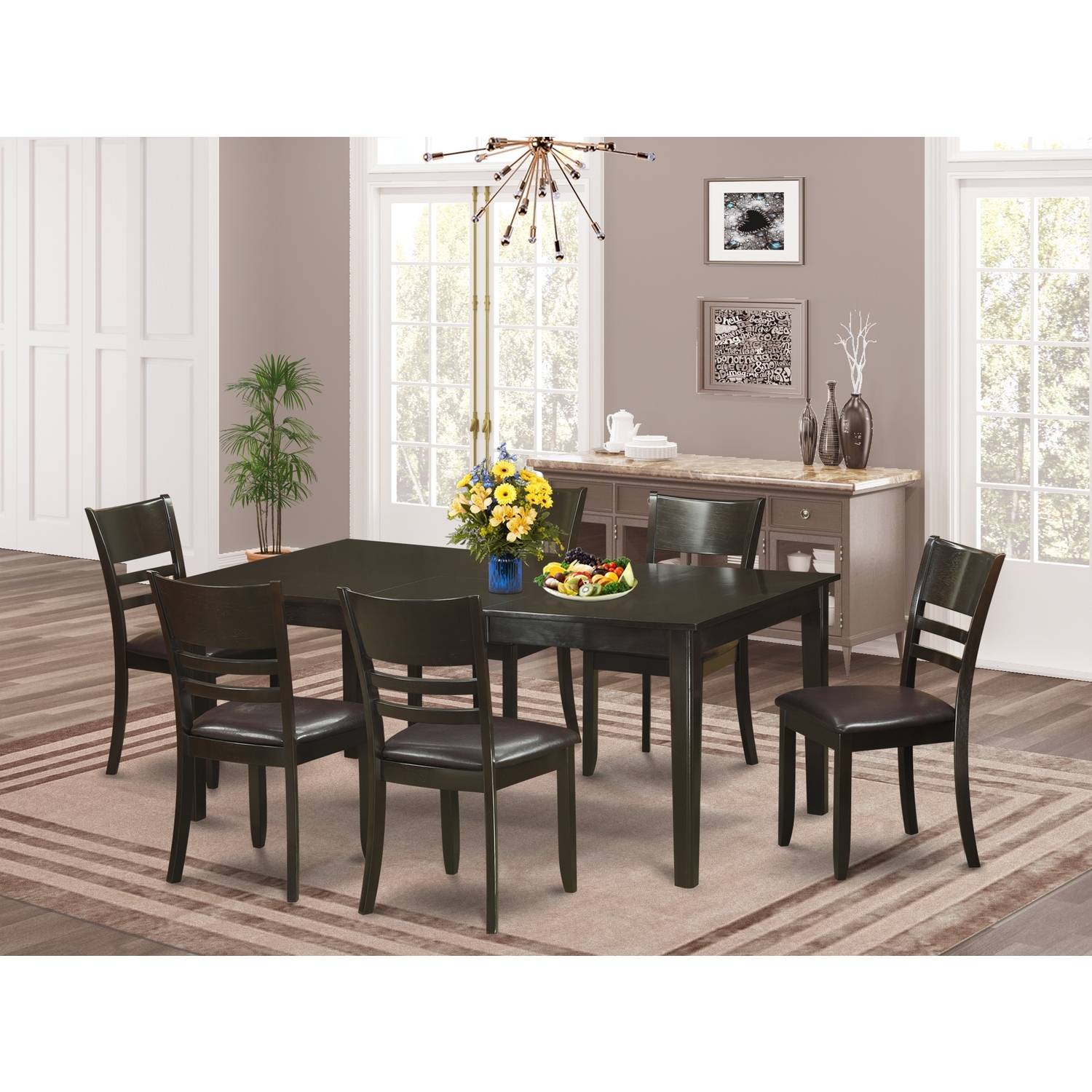 7-Piece Dining Set - Rectangular Table & 6 Ladder Back Chairs ...