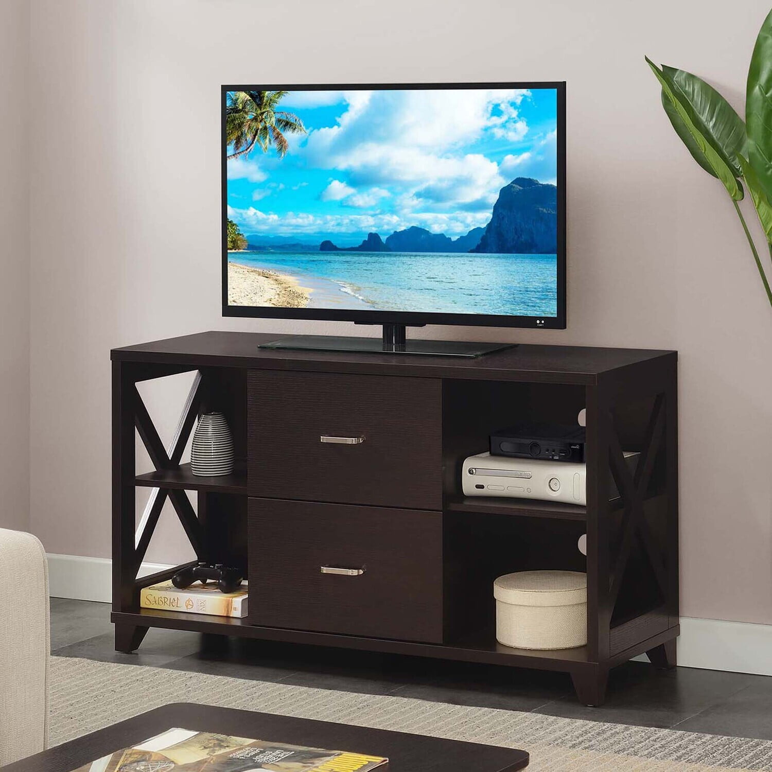 HomeStock Baroque Brilliance 2 Drawer TV Stand with Shelves for TVs up ...
