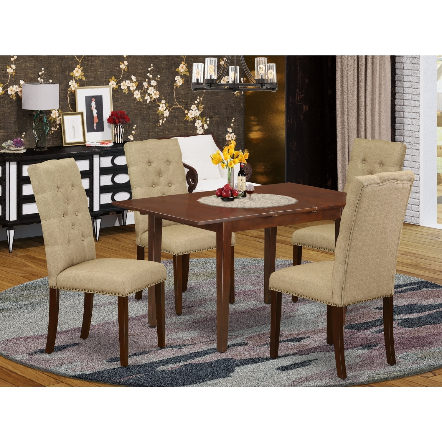 Baroque Dining Set - 5 Piece Table & 4 Parson Chairs - Hardwood Frame ...