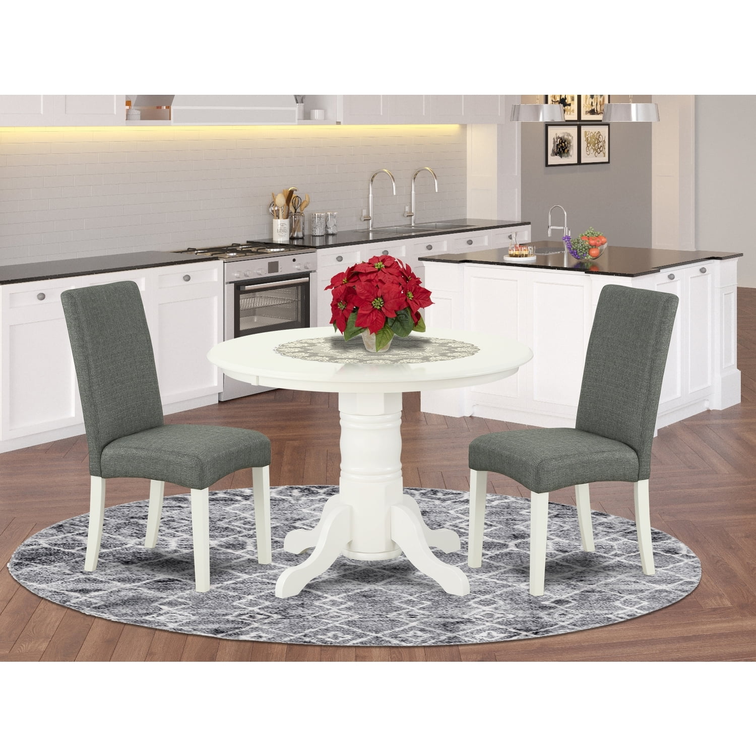 Round Dining Table Set - 3pc Kitchen Table & Chairs - 42 Inch Modern ...