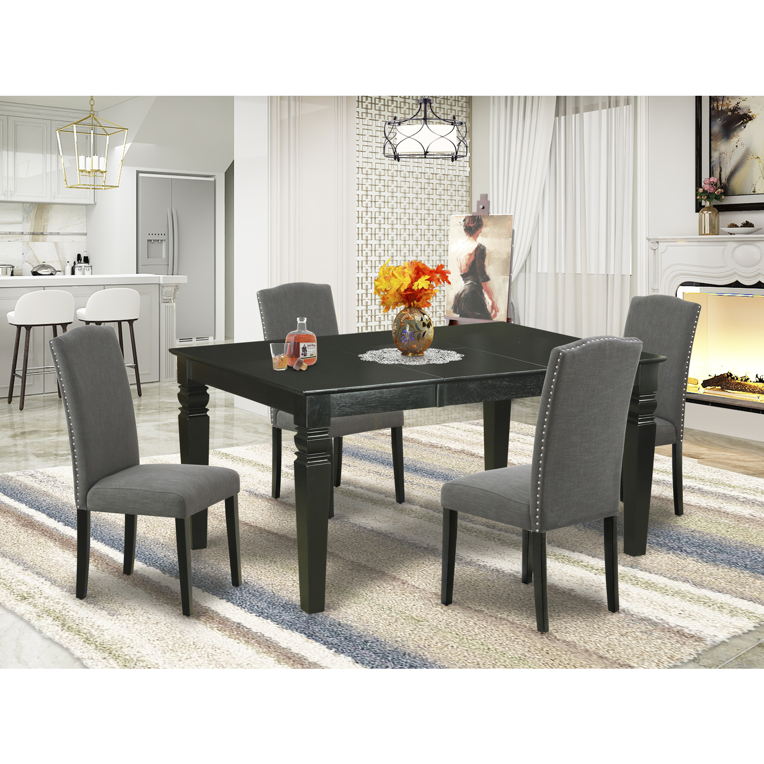 Rectangle Kitchen Table Set - 5pc Dining Table with Chairs - 42x60 Inch ...