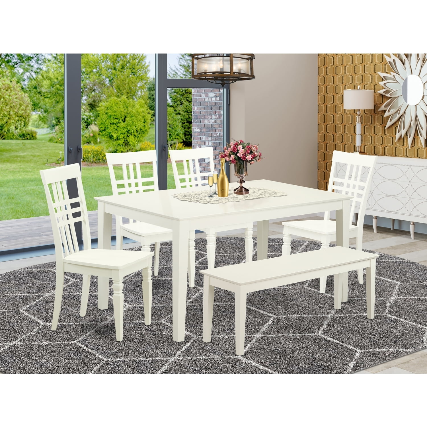 Beach Dining Set for 6 - Linen White Table & Chairs - Outdoor Patio ...