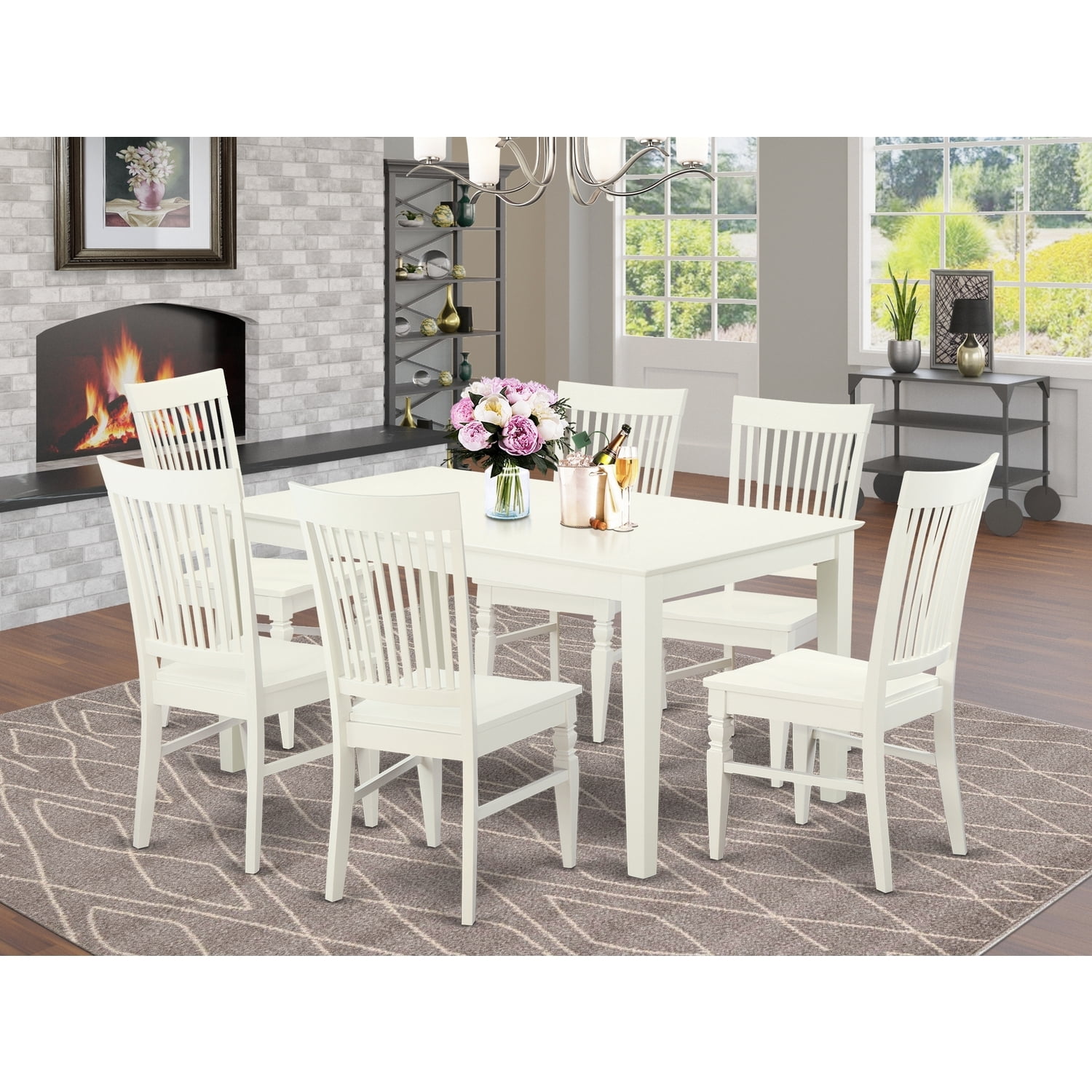 7 Piece Dining Set - Linen White Table & Chairs - Modern Farmhouse ...
