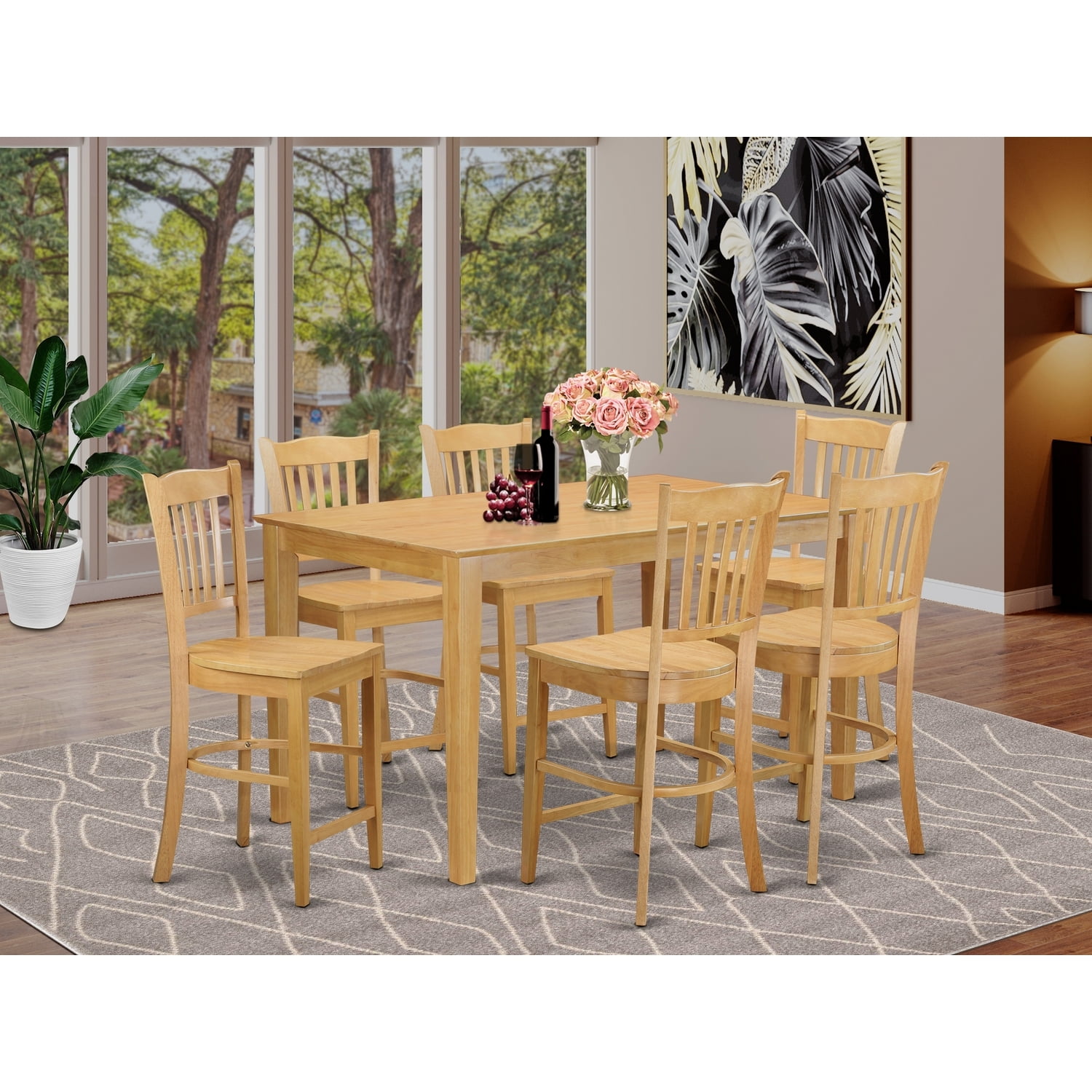 Counter Height Dining Set 7 Piece - Kitchen Table & 6 Chairs - Modern ...