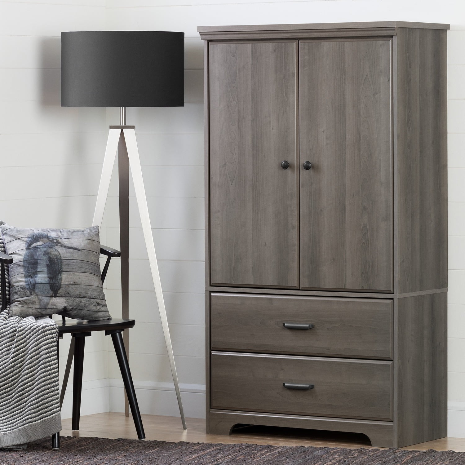 HomeStock Beachy Boho 2-Door Armoire with Drawers, Gray Maple, Wardrobe ...
