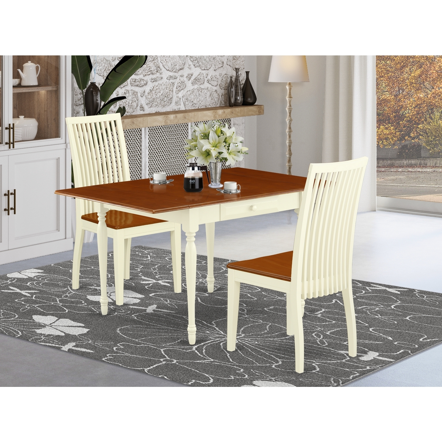 Modern Dining Table Set 3pc - Kitchen Table & 2 Chairs, Buttermilk ...