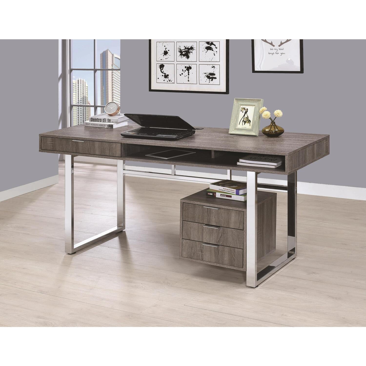 HomeStock Beachy Boho 4-Drawer Writing Desk Weathered Grey - Walmart.com