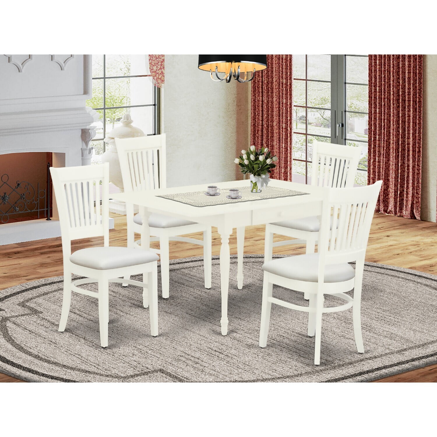 HomeStock Beachy Boho 5-Pc Mid Century Dining Table Set 4 Wood Dining ...