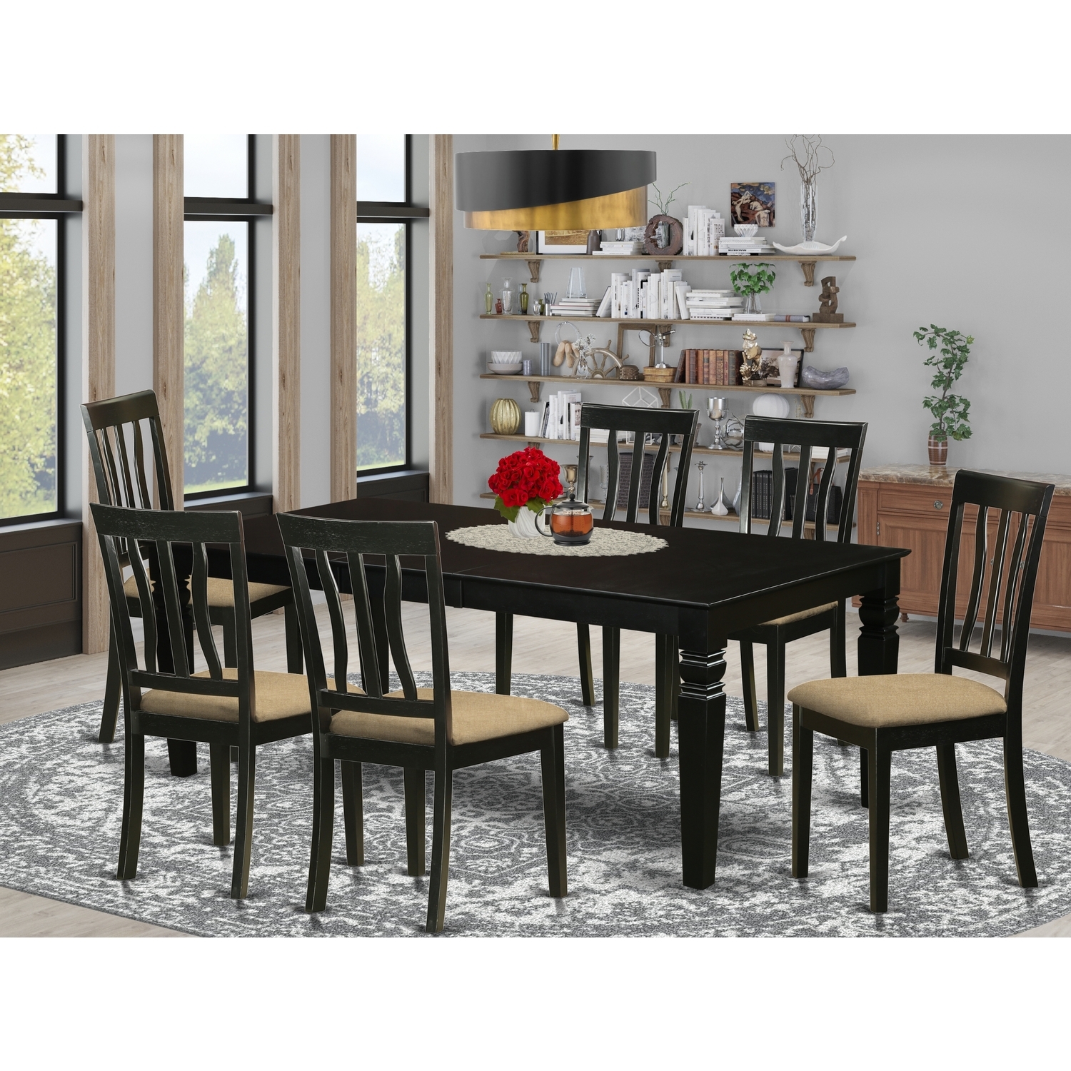 Boho Dining Table Set - Modern Kitchen Table with 8 Chairs - Black ...
