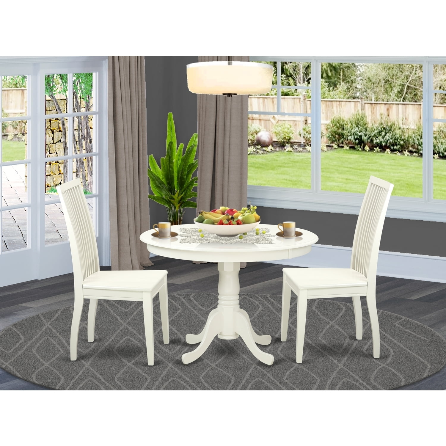 Dinette Set 3 Piece - Round Table & 2 Chairs - Linen White Finish ...