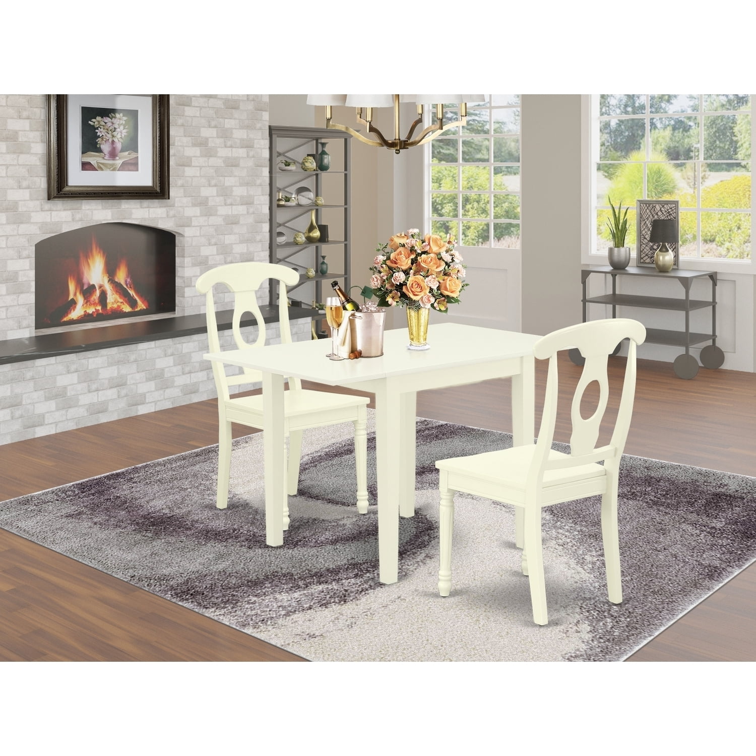 Small Space Dinette Set - 3Pc Wood Table & Chairs - Linen White Finish ...