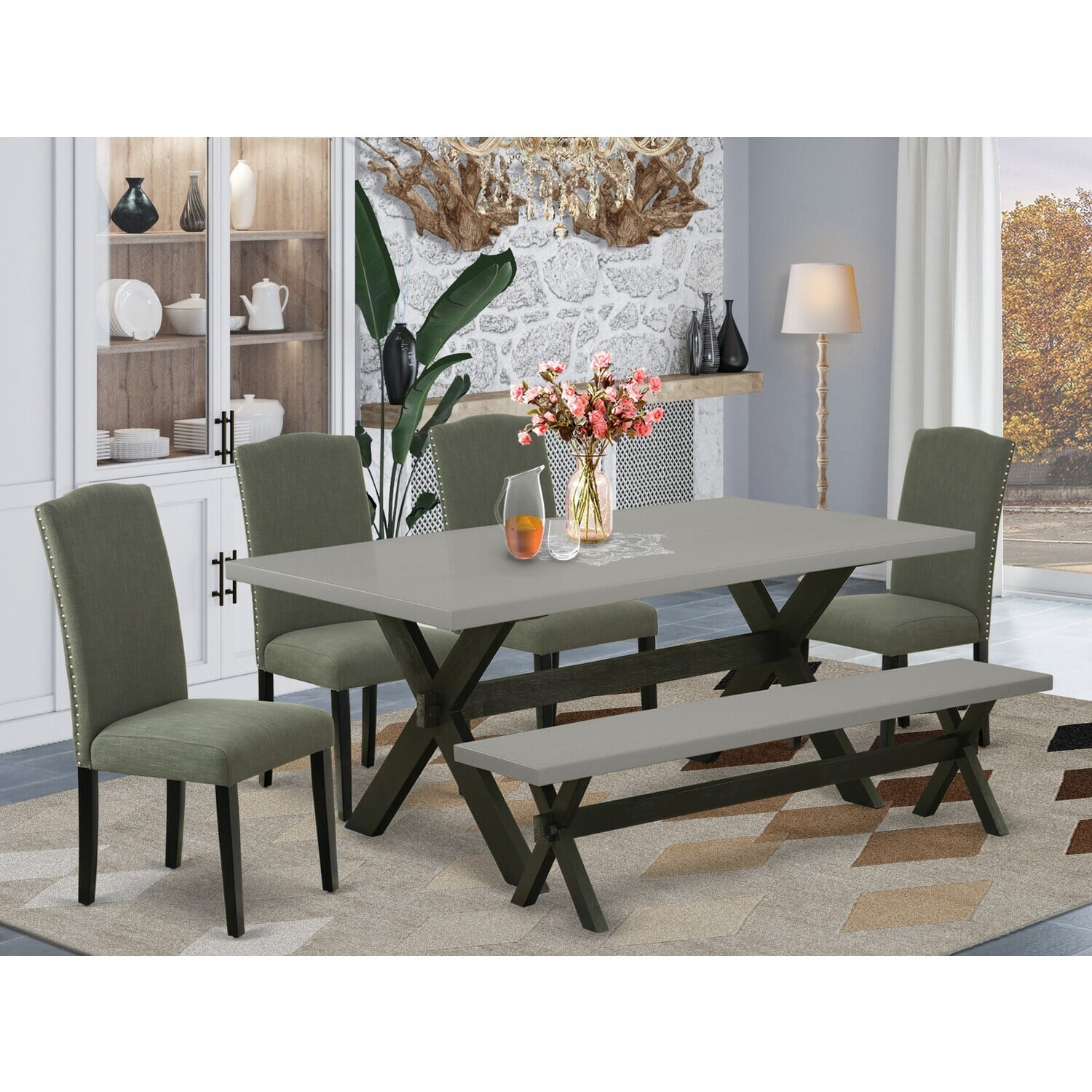 HomeStock Boldly Bohemian - 6-Piece Small Dining Table Set - 4 Parsons ...