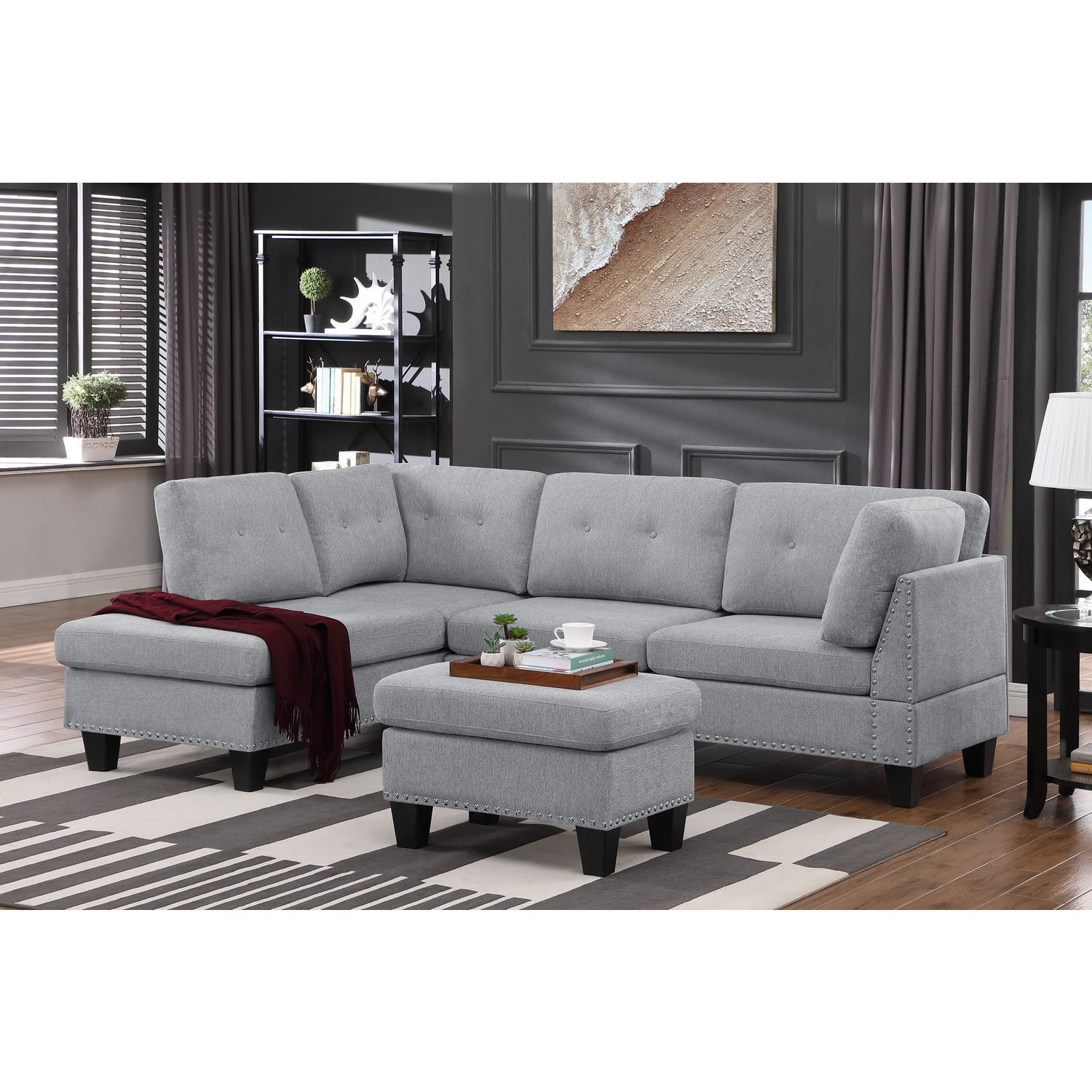 HomeStock Vintage Variety 3 - Piece Upholstered Sectional - Walmart.com