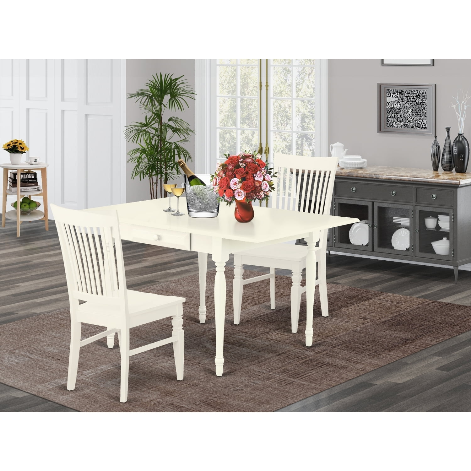 HomeStock City Chic 3 Pieces Wooden Dining Table Set - Heavy Duty Drop ...
