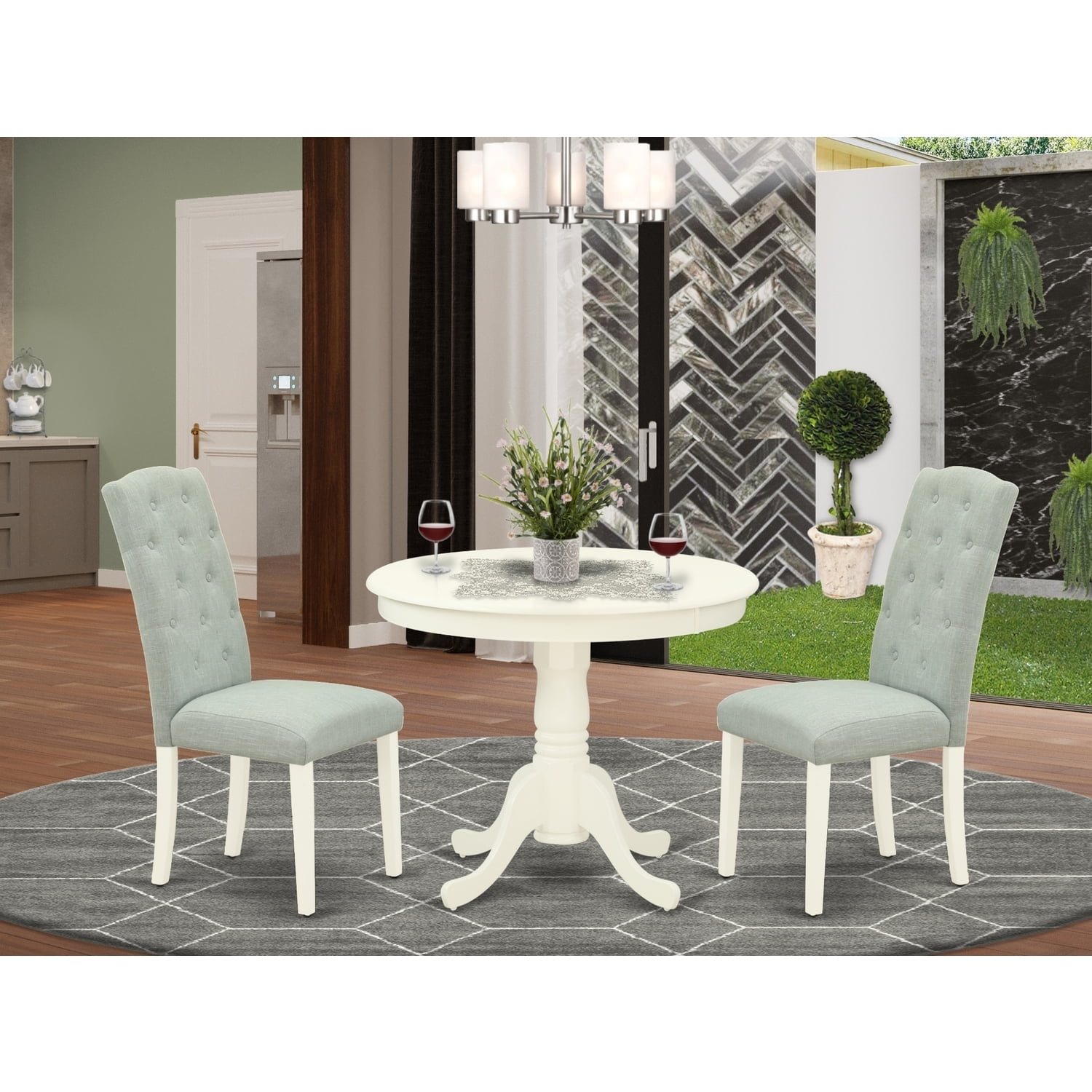 Modern 3 Piece Dining Set - Round Table & 2 Parsons Chairs - 36 Inch ...