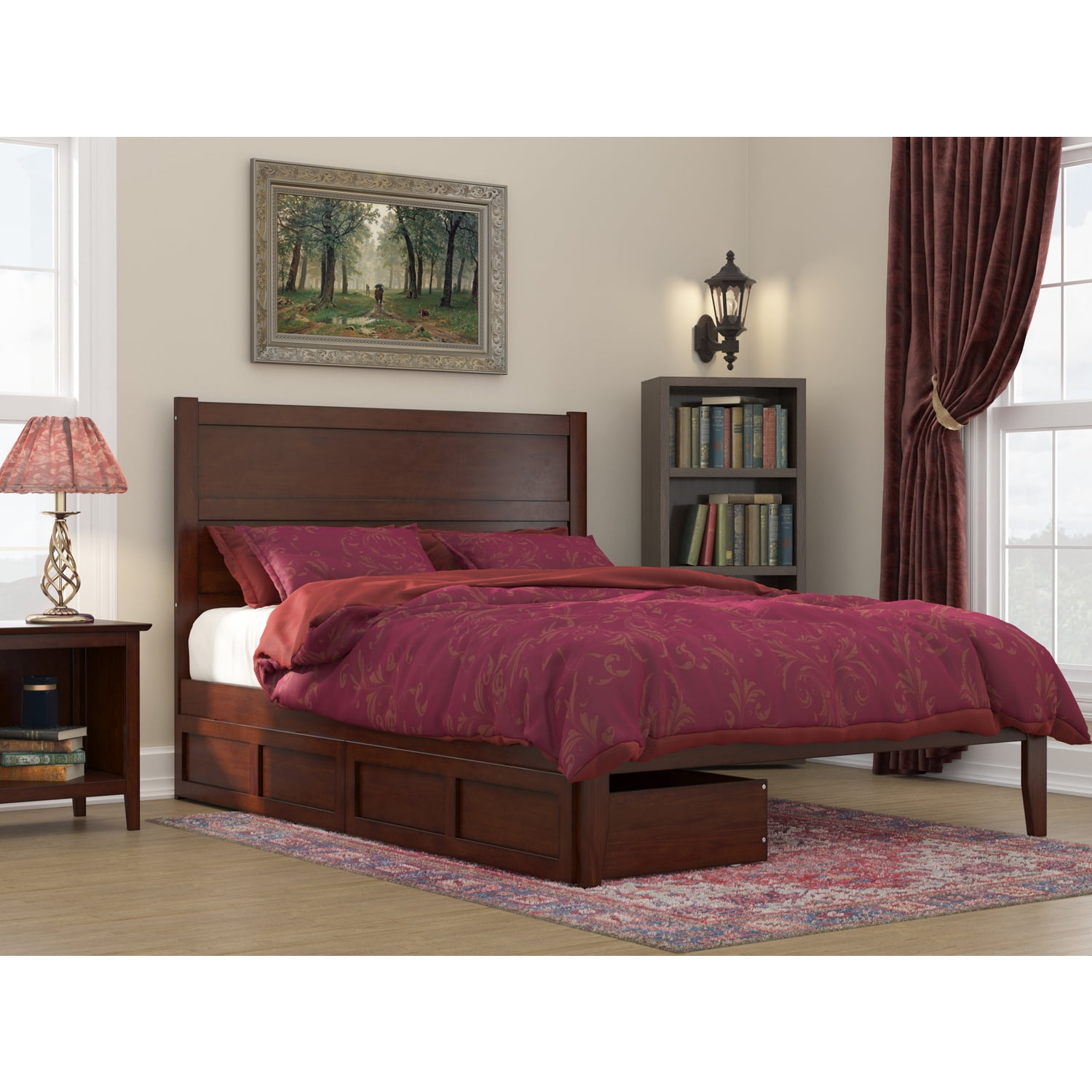 City Chic Bed with Drawers - Modern Storage Bed Frame - Walnut Finish ...