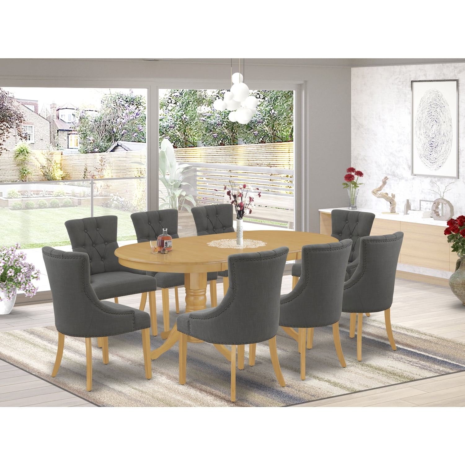HomeStock City Sleek 9Pc Dining Set Includes An Oval Dining Table With ...