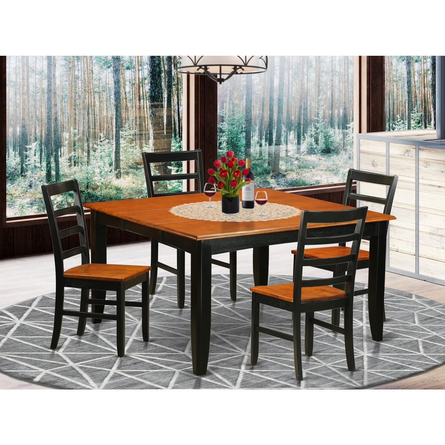 Sleek Dining Table Set - Kitchen Table with 4 Chairs - Modern Wood ...