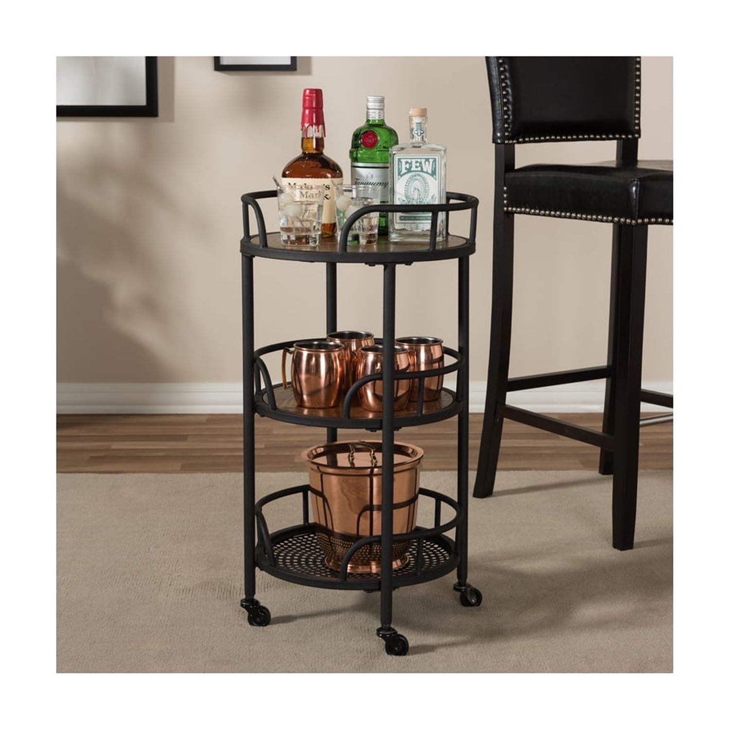 HomeStock City Sleek Rustic Industrial Style Metal and Wood Mobile ...