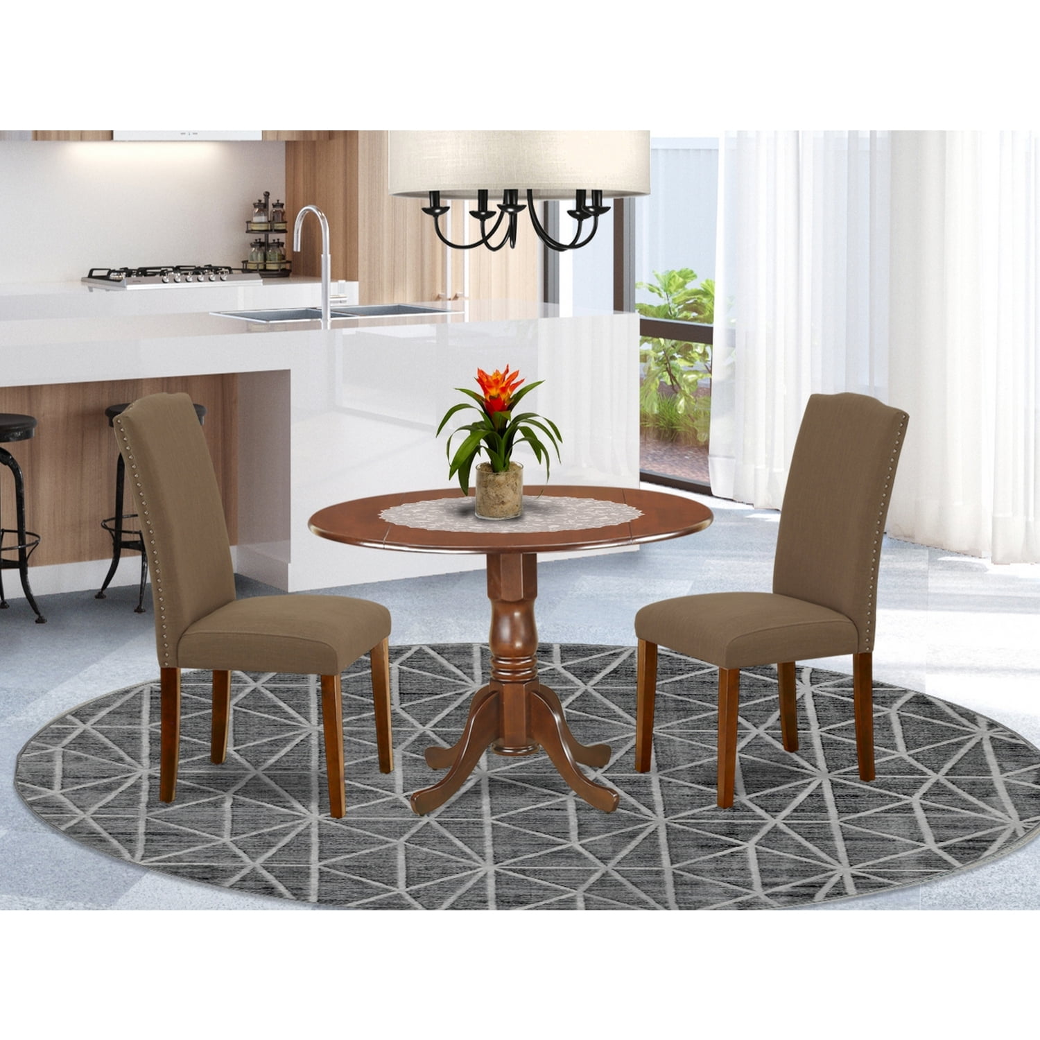 HomeStock Classic Charm 3Pc Round 42 Inch Kitchen Table With Two 9-Inch ...
