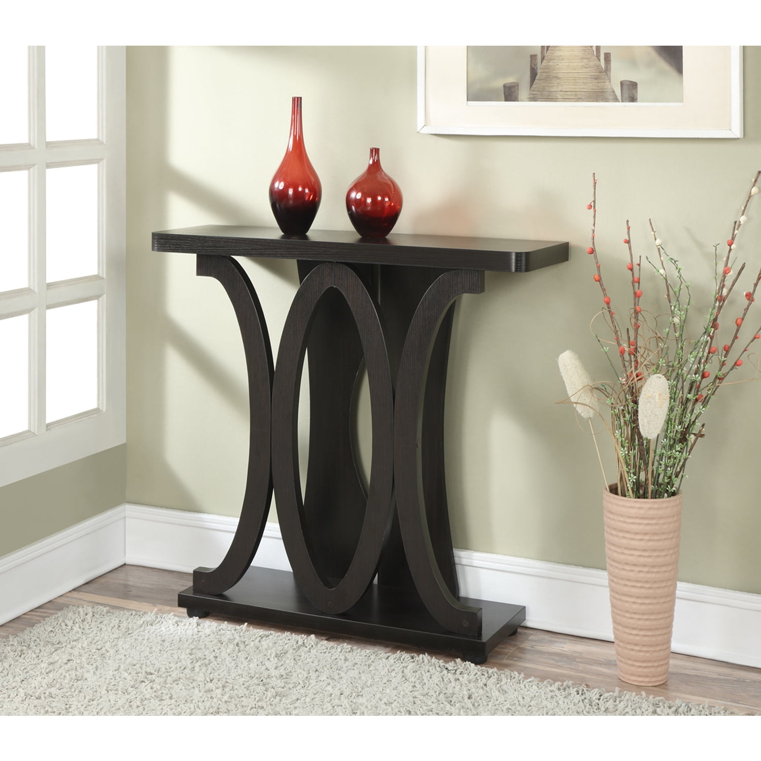 HomeStock Classic Charm Console Table, Rich Espresso Wood Grain Finish ...
